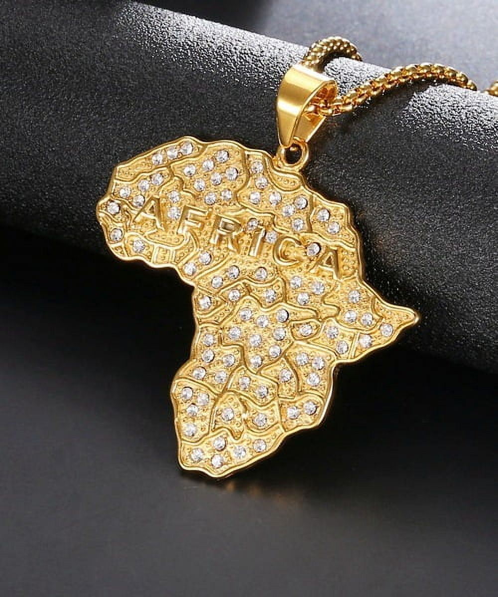 Iced Out Rapper CZ Stone Bling Africa Map Pendants 14K Yellow Gold ...