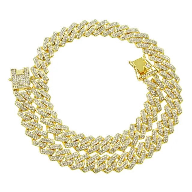 Iced Out Square Miami Cuban Link Chain Necklace For Men Women Micro ...