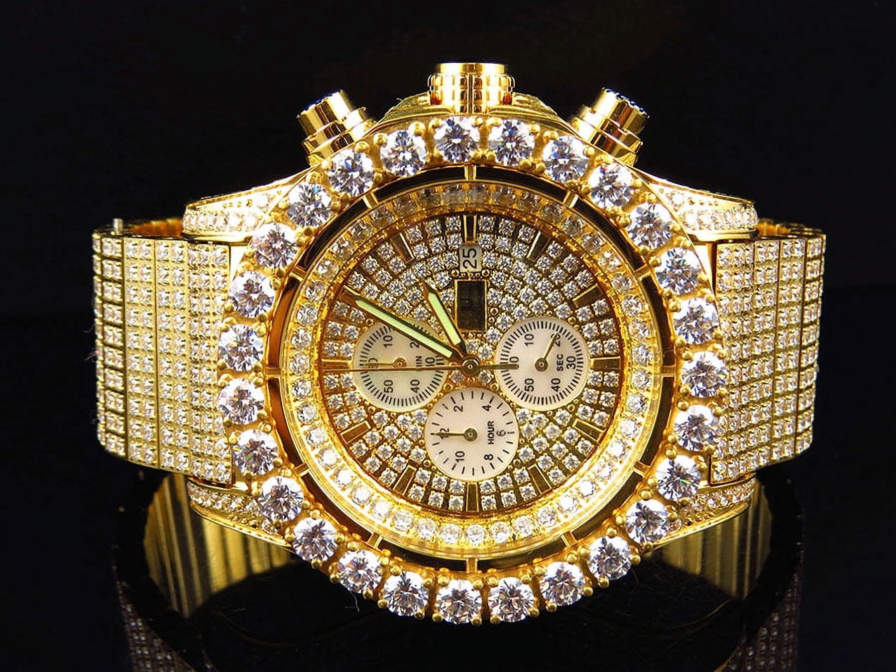Iced Out Stainless Steel Cubic Zirconia Watch BR-01 In Yellow Gold ...