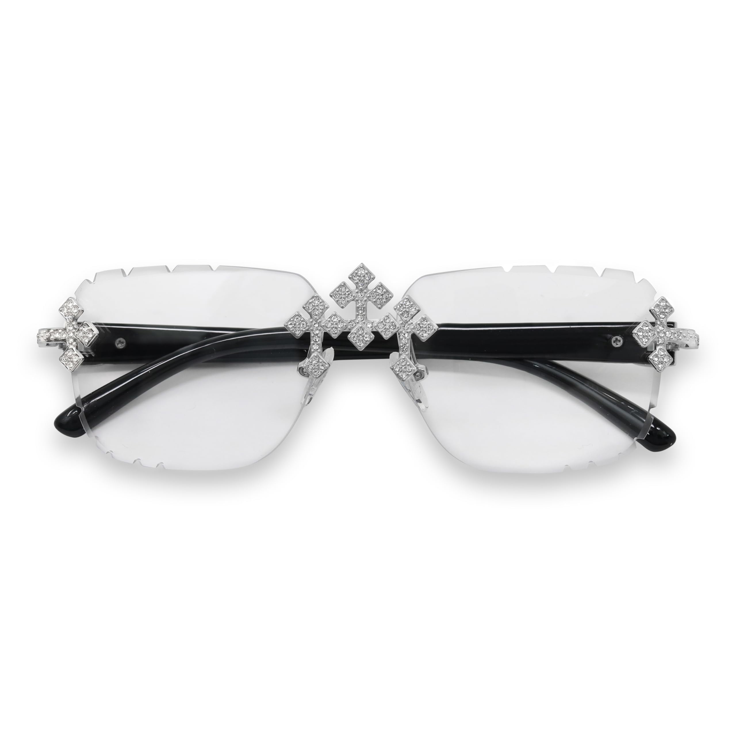 Iced-Out Triple Cross Sunglasses – Diamond-Cut Frameless Shades for Men ...