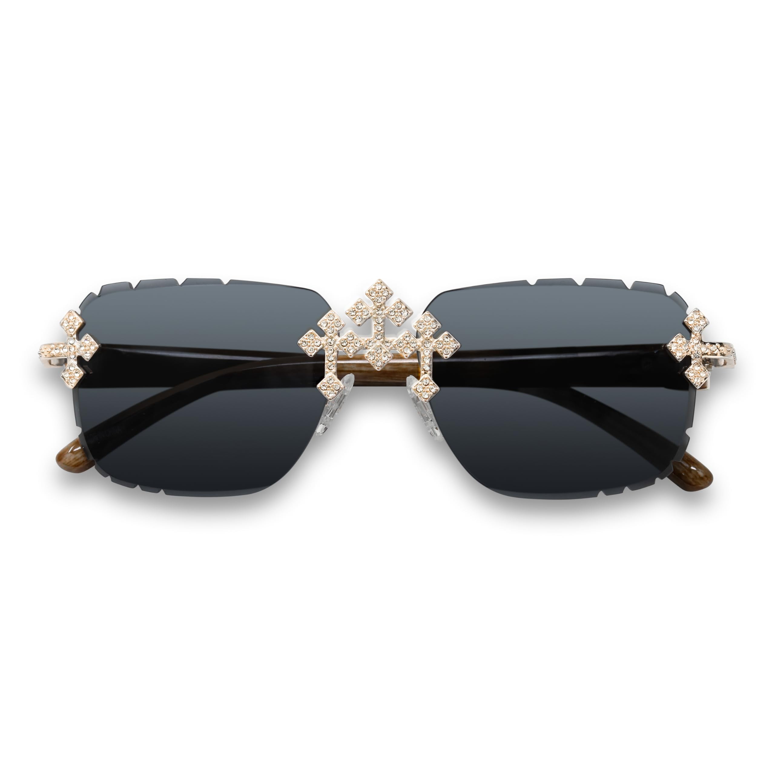 Iced-Out Triple Cross Sunglasses – Diamond-Cut Frameless Shades for Men ...