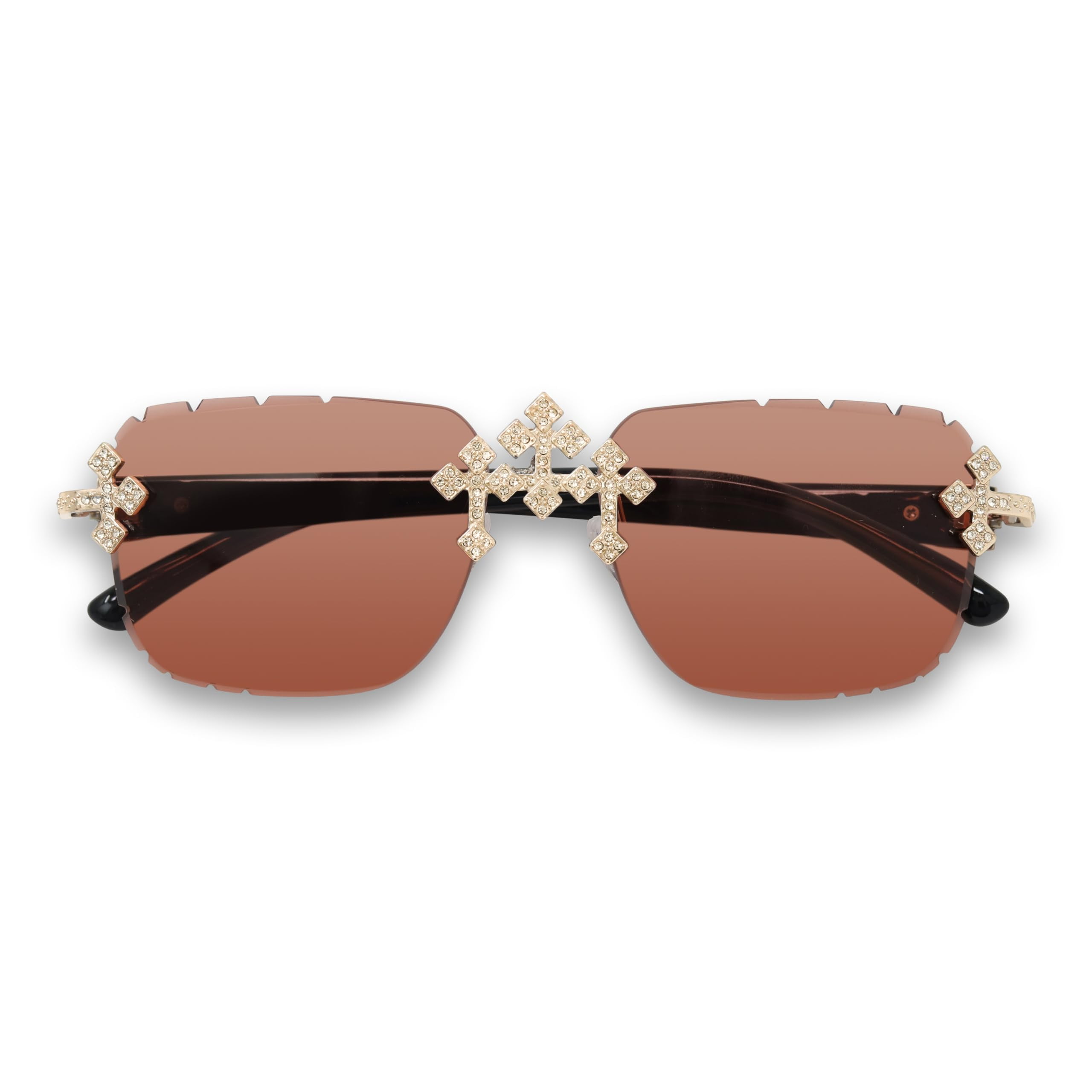 Iced-Out Triple Cross Sunglasses – Diamond-Cut Frameless Shades for Men ...
