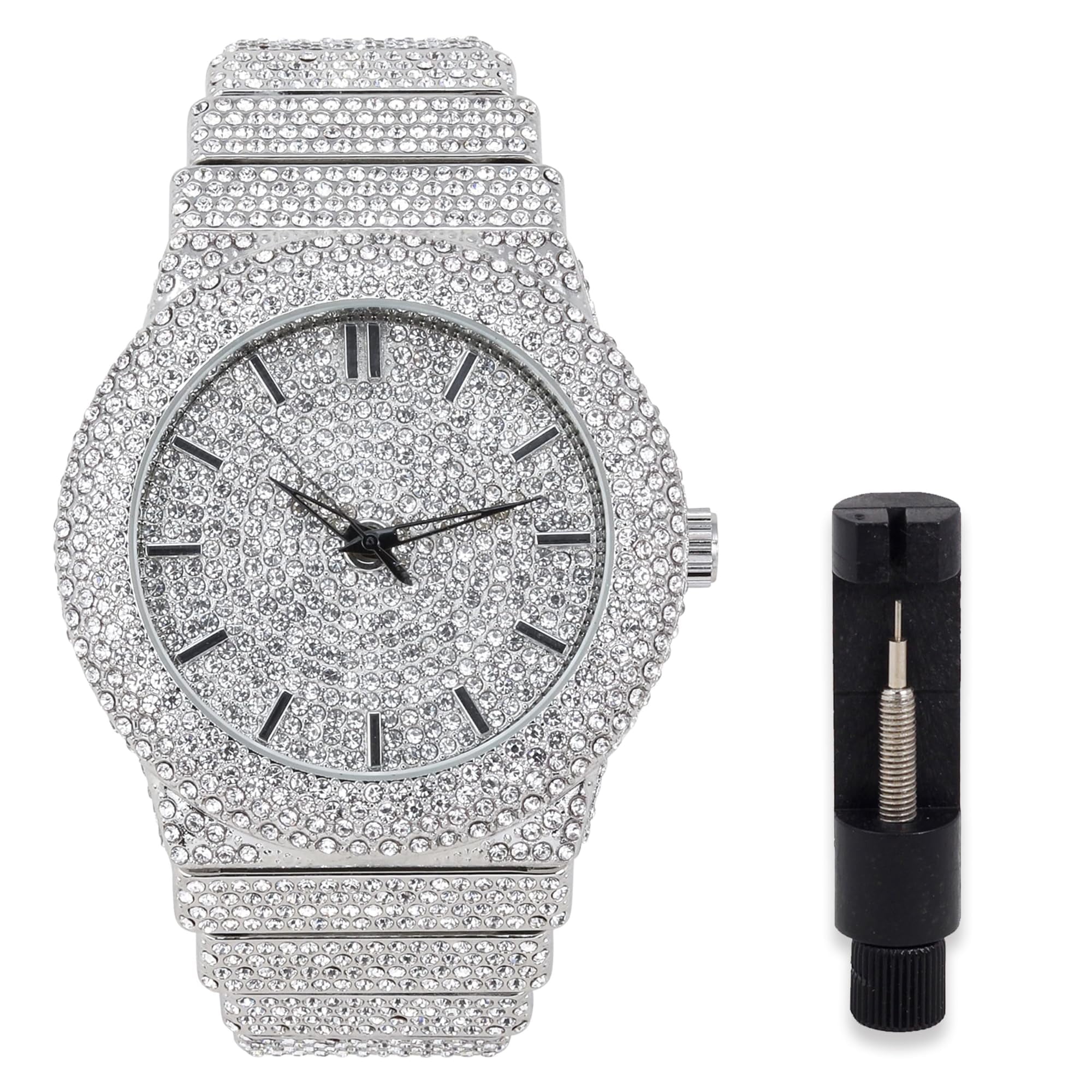 Men's Ice Star Quartz Watch - Silver, Iced Bezel, Bling Dial, Round ...
