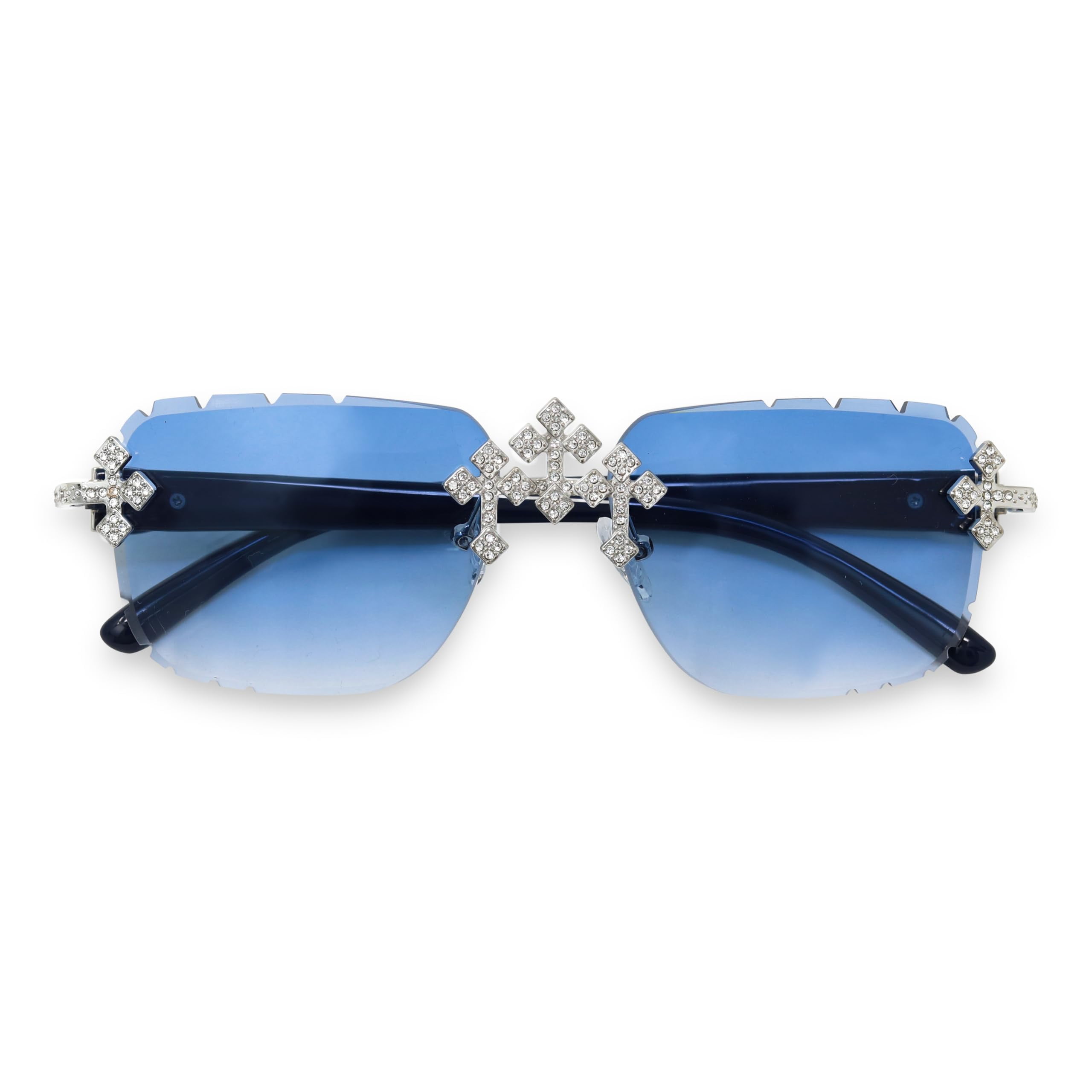 Iced-Out Triple Cross Sunglasses – Diamond-Cut Frameless Shades for Men ...