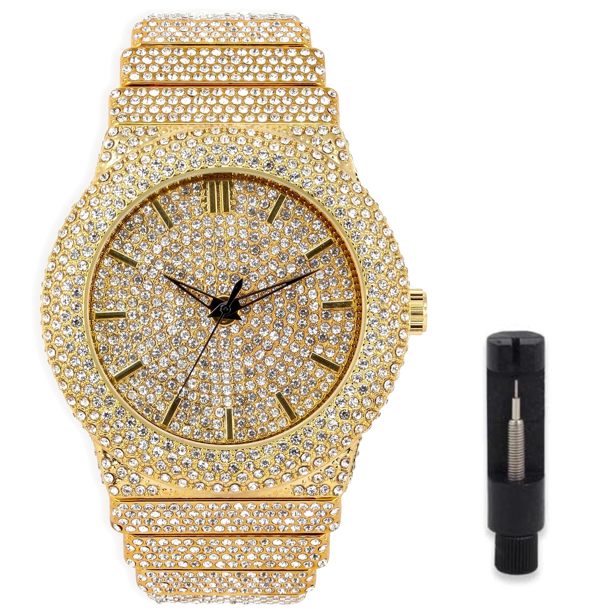 Men's Fully Iced Out Diamond Watch with Adjustable Sizing, Bling Dial ...