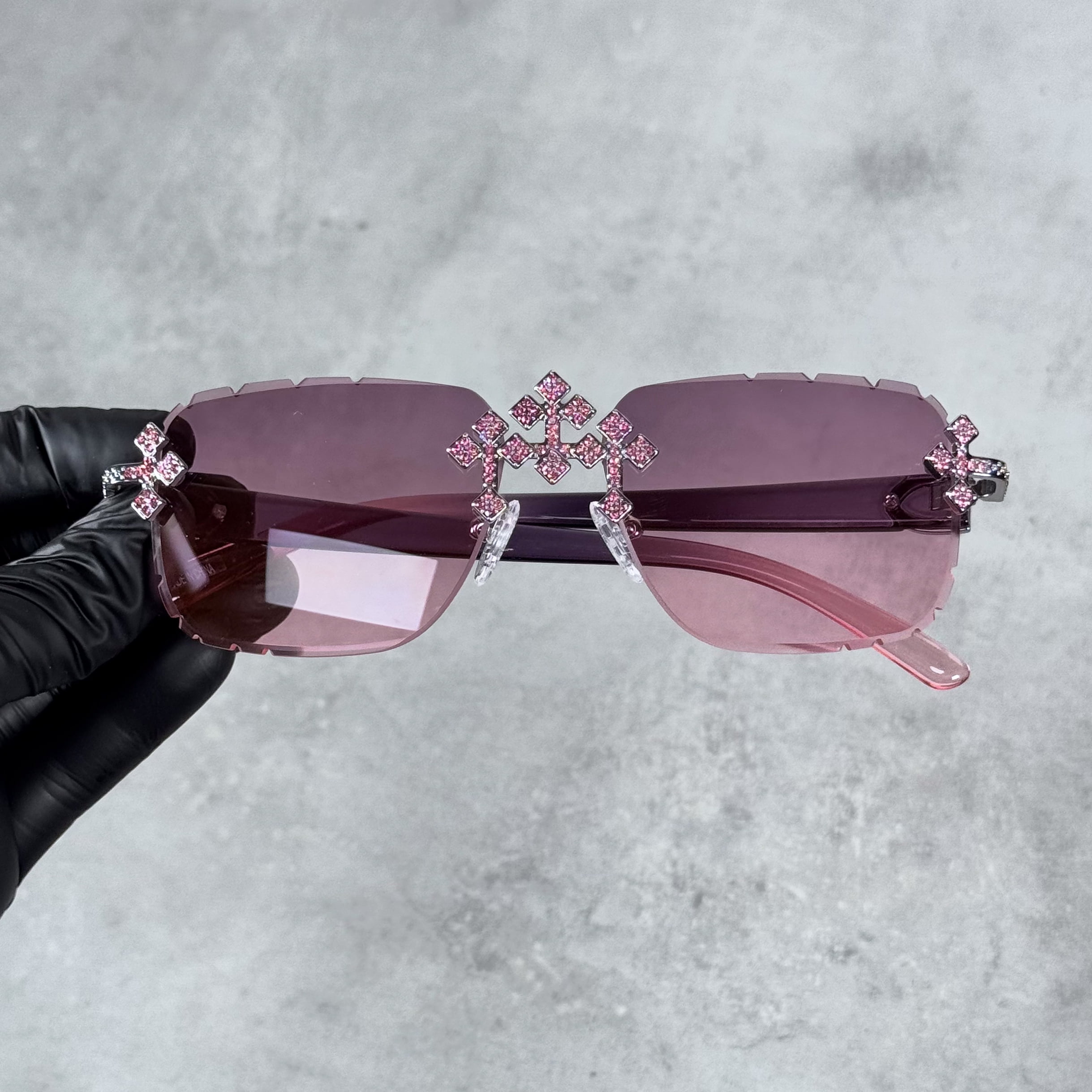 Iced-Out Triple Cross Sunglasses – Diamond-Cut Frameless Shades for Men ...