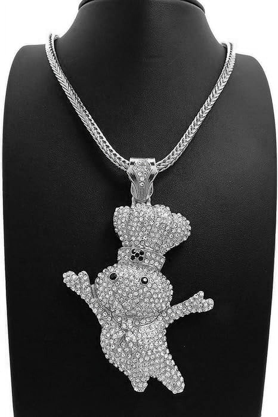 Iced Silver Plated Large Doughboy Bling Pendant & 4mm 36" Franco Chain ...
