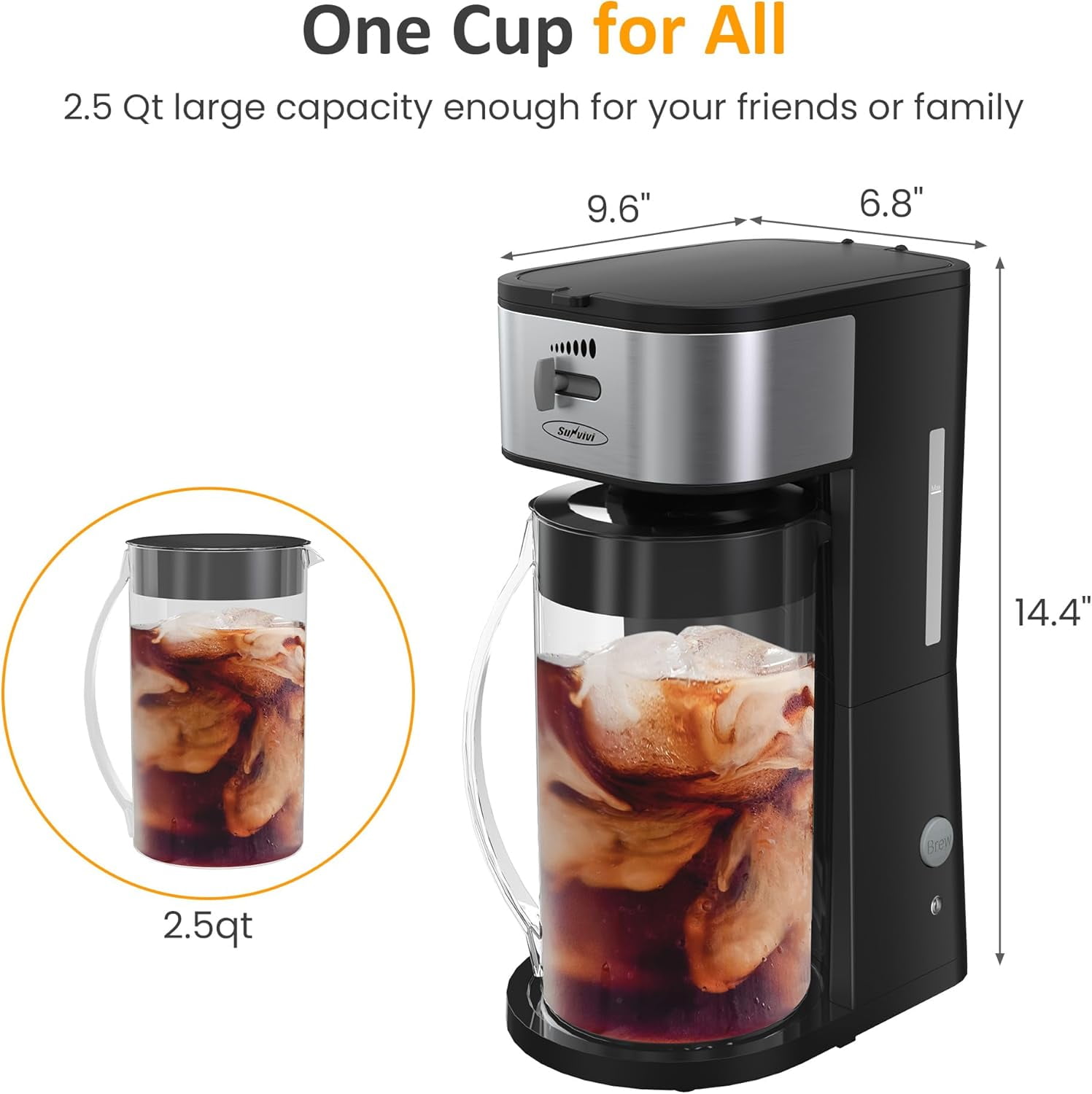 Iced Tea Maker with 3-Quart Pitcher, Iced Coffee Brewing Maker for Ground Coffee, Tea Bags ...