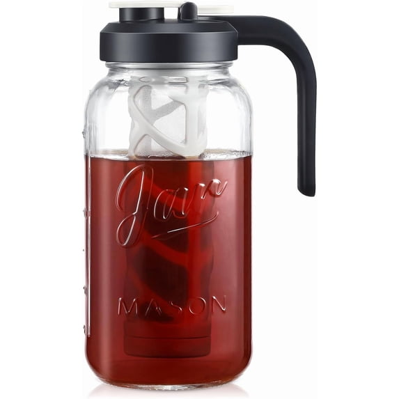 Iced Tea Maker Pitcher with Infuser and Lid - 2 Quart Glass Mason Jar ...