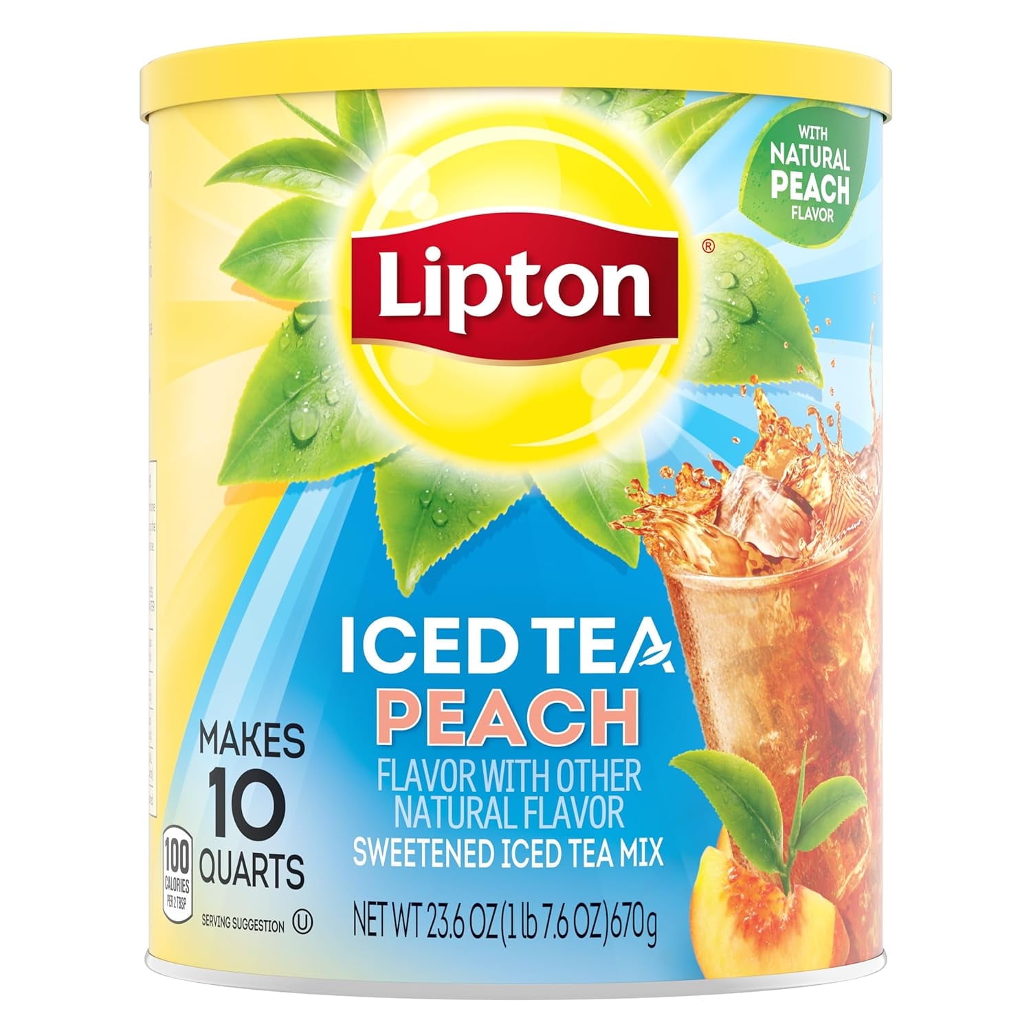 Lipton Peach Iced Tea Mix, Sweetened, Makes 10 Quarts, Caffeinated ...