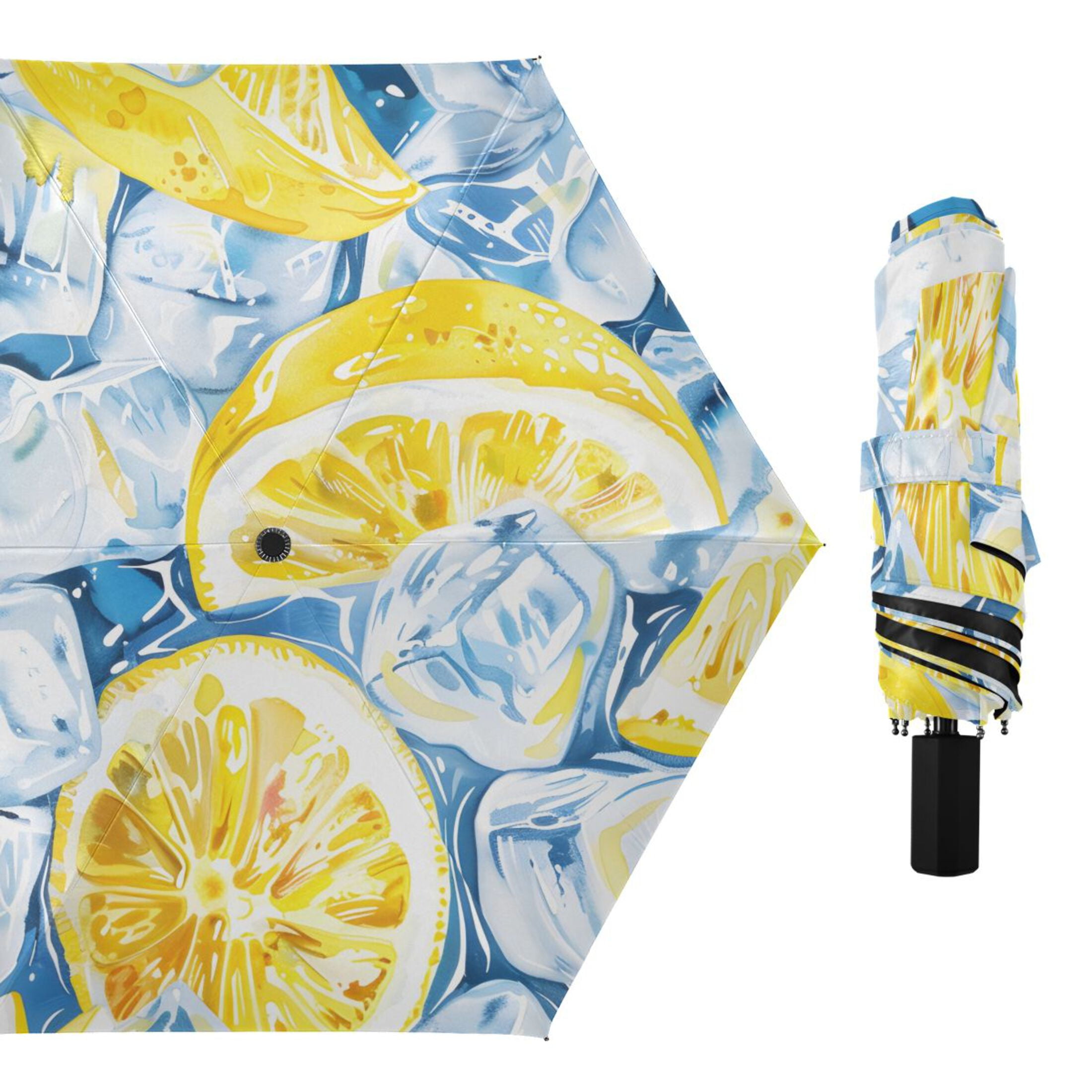 Iced and Lemon Hand Painted All Weather Umbrella Triple Folding Parasol ...