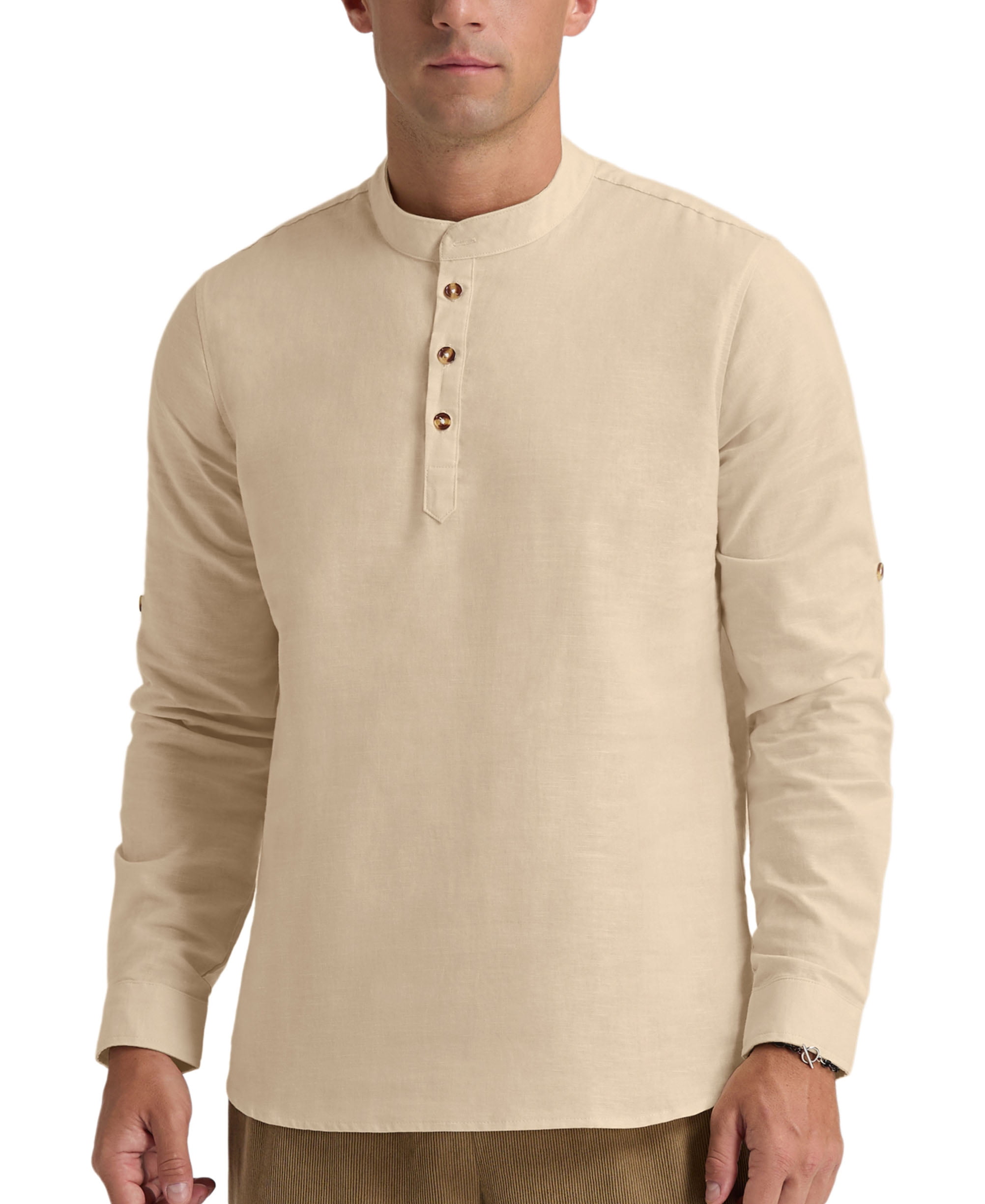 Iceglad Men's Slim Fit Cotton Linen Shirts, Henley Neck, Long Sleeve ...