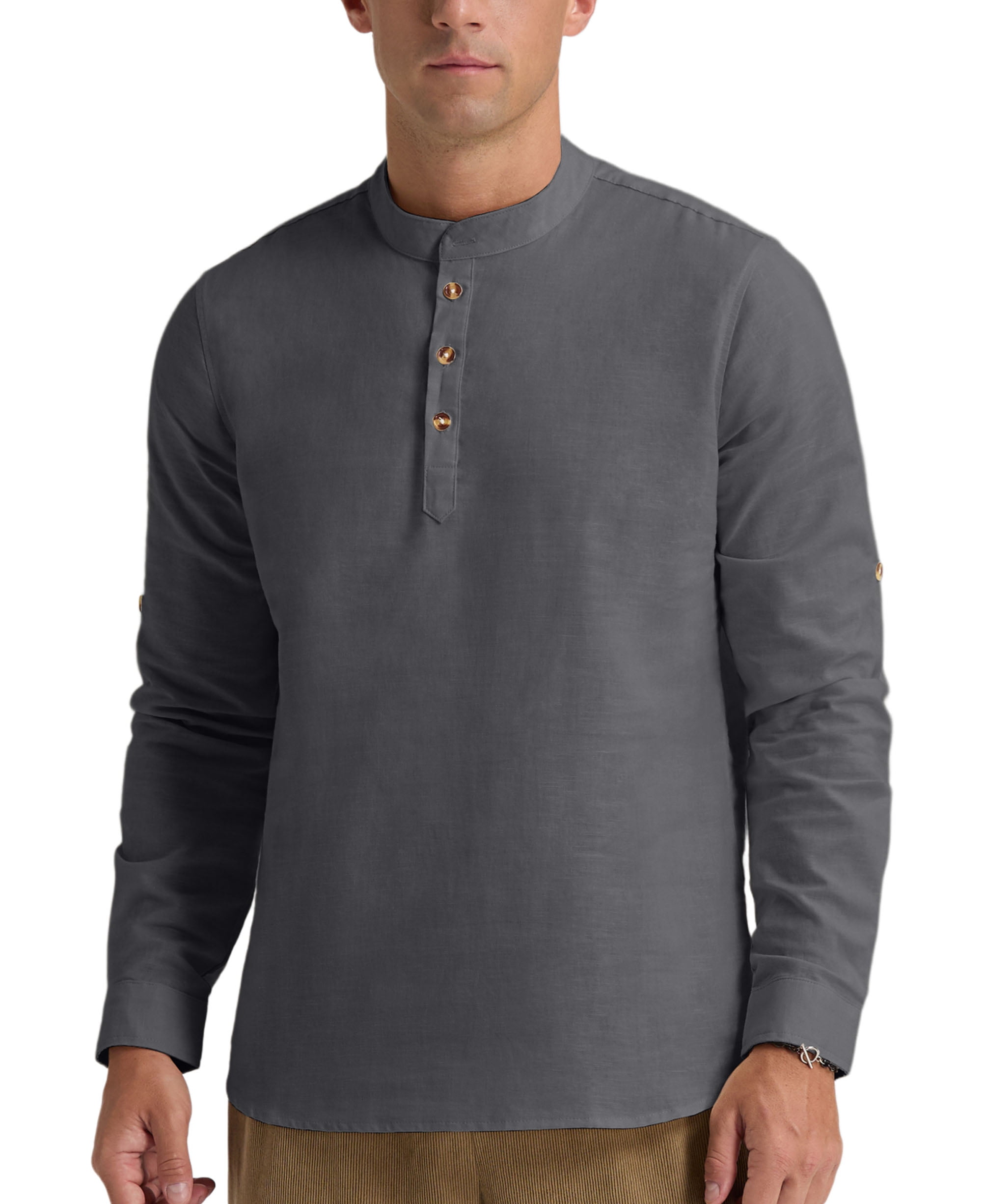 Iceglad Men Henley Neck Long Sleeve Cotton Linen Shirt Casual Beach ...