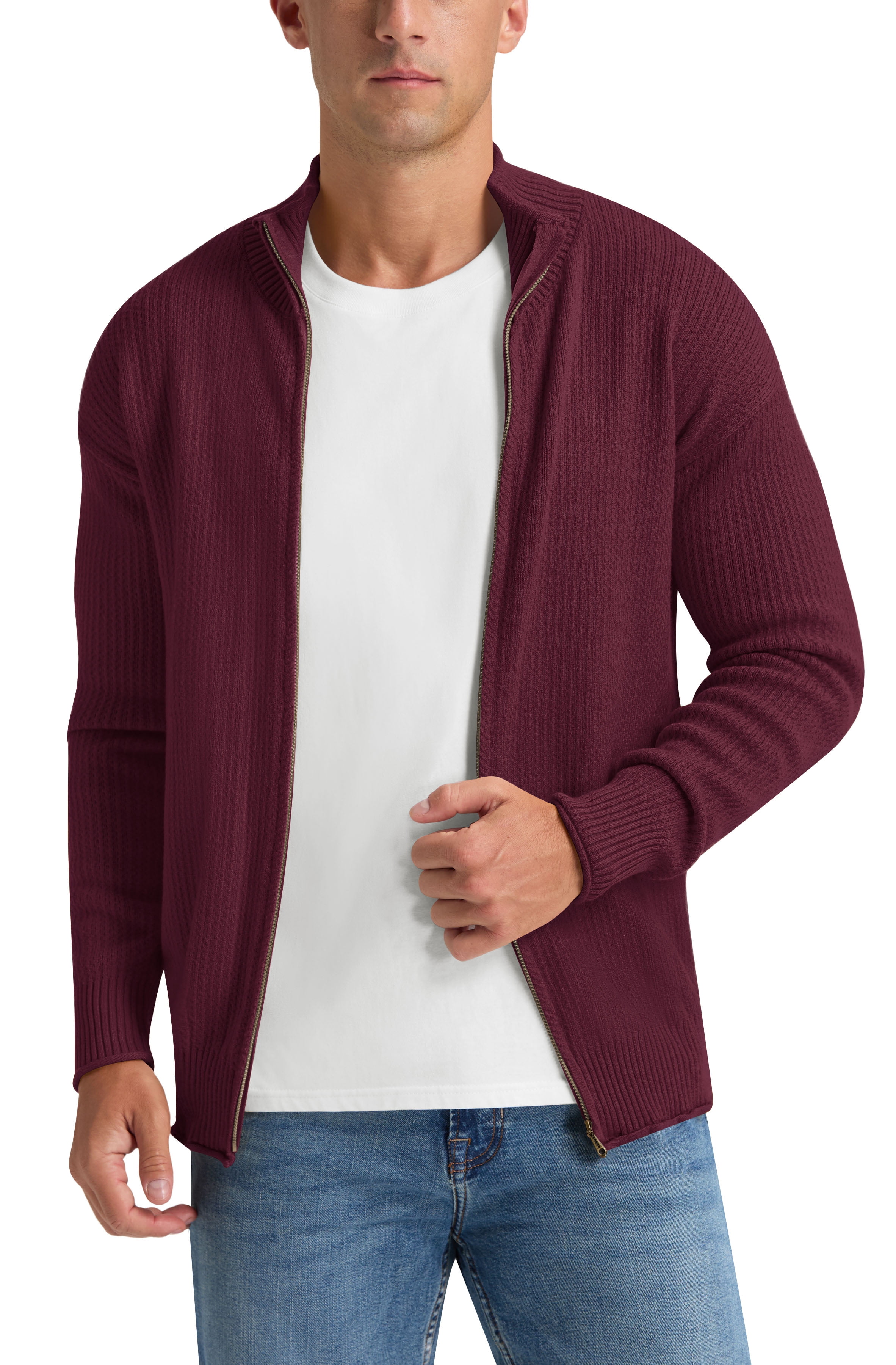 Iceglad Mens Full Zip Cardigan Sweaters Relax Fit Lapel Collar Raglan ...