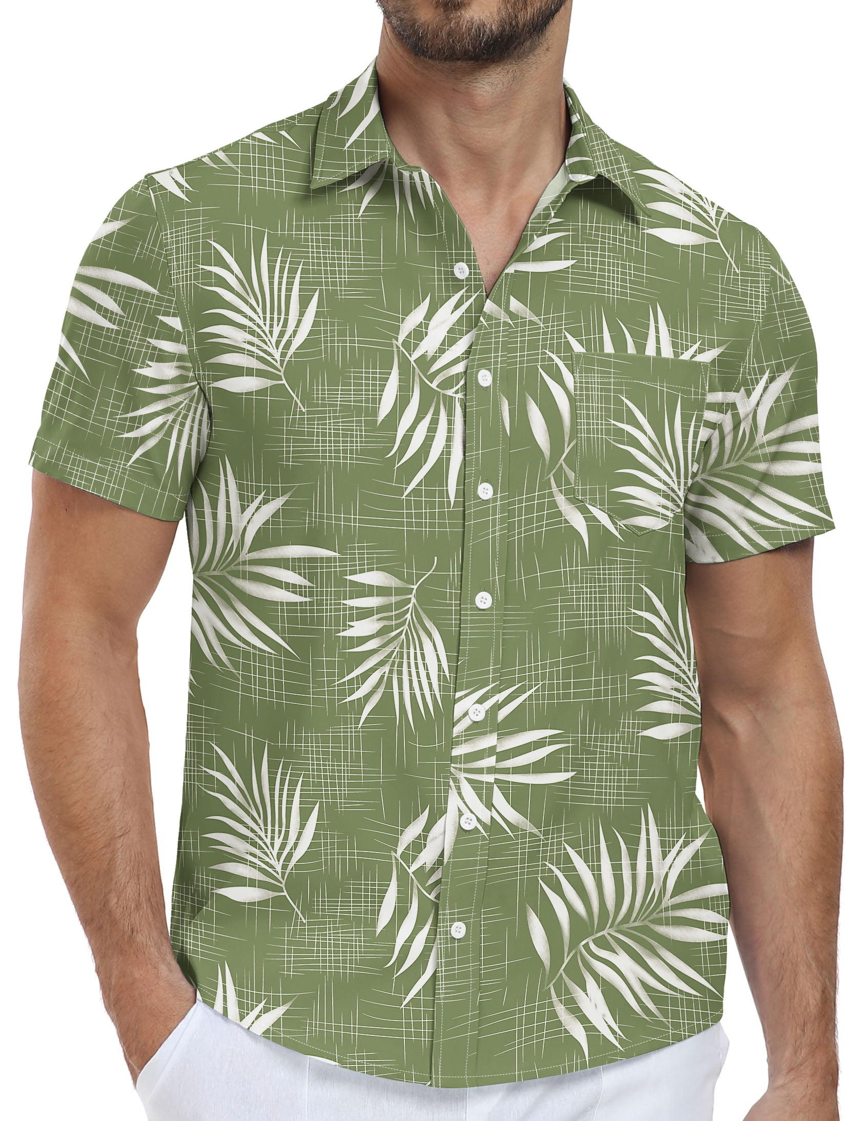 Iceglad Men's Hawaiian Shirt Short Sleeve Casual Button Down Shirt for ...