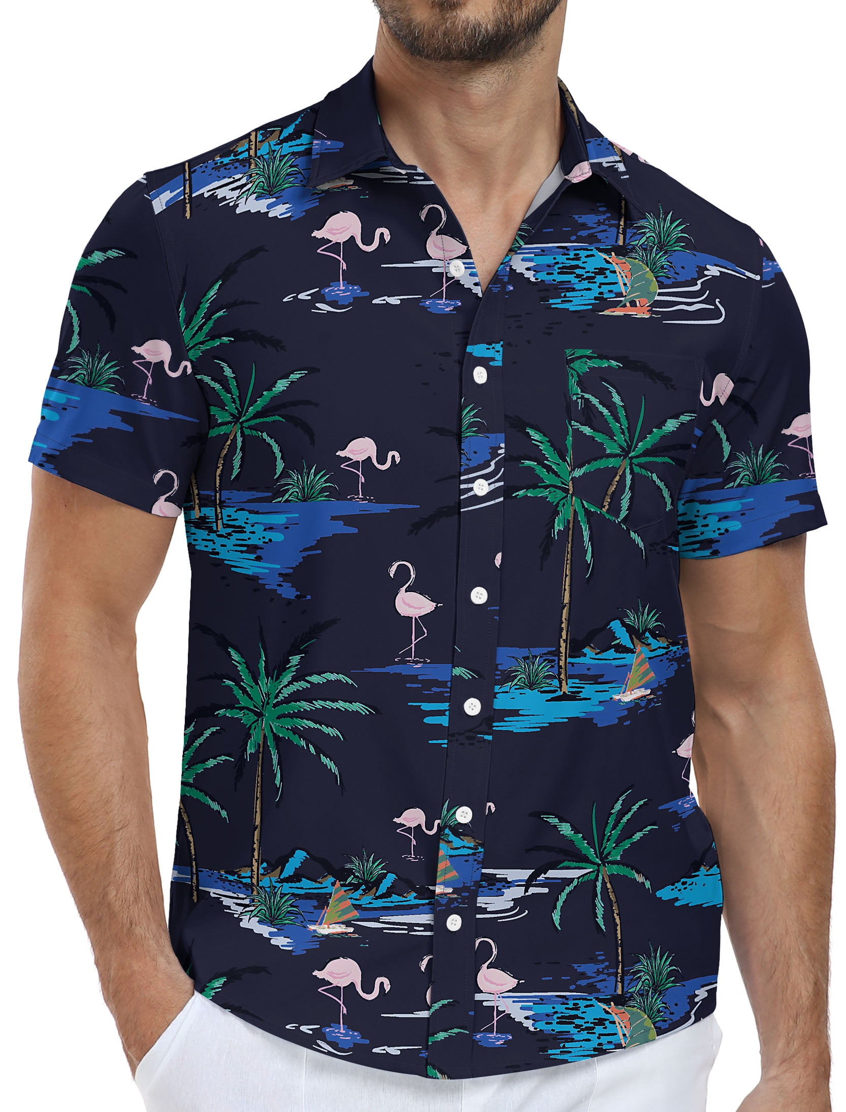 Iceglad Men's Hawaiian Shirt, Tropical Floral Vacation Beach Shirt ...