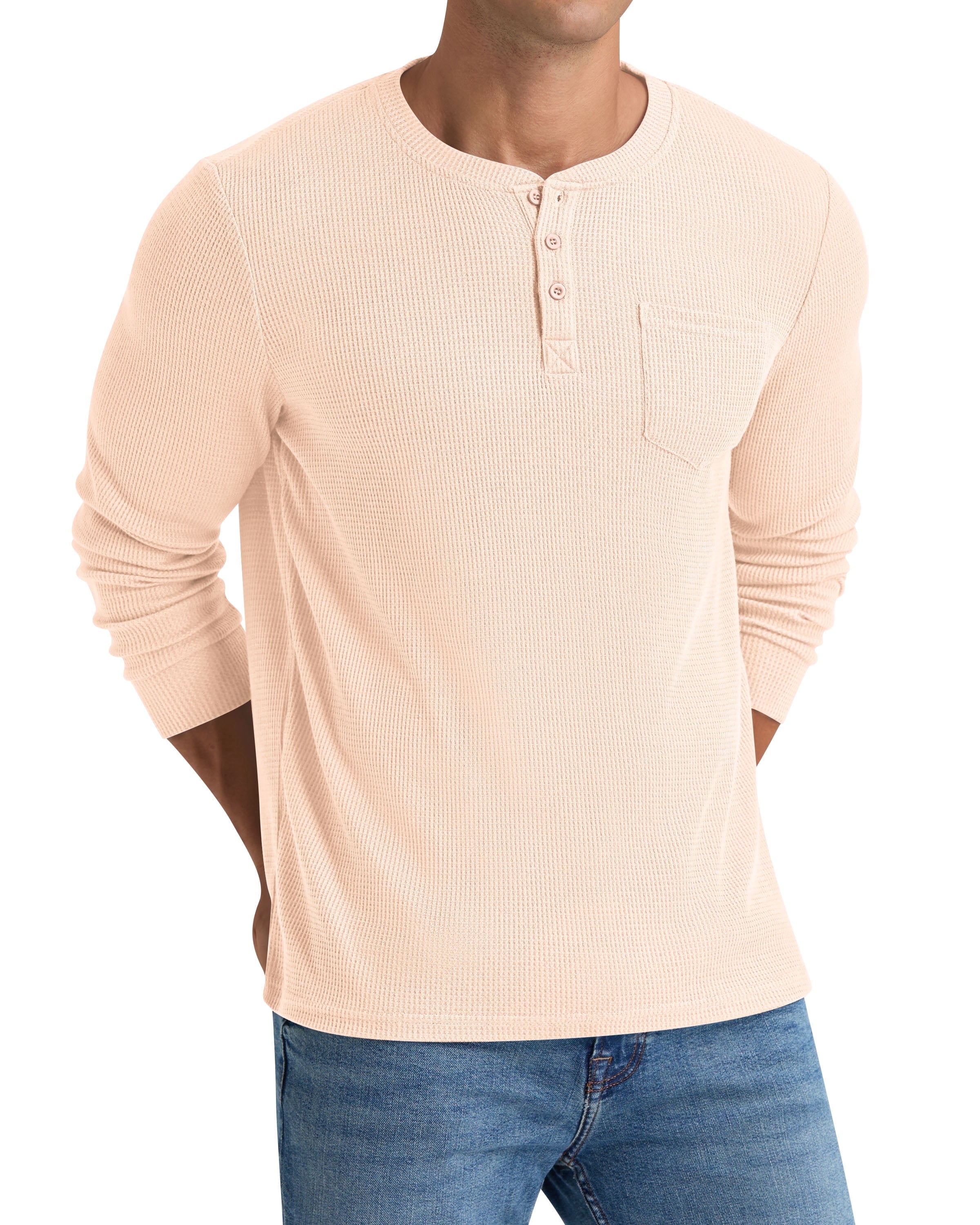 Iceglad Men's Henley Shirts Long Sleeve Basic Waffle Pique Pullover T ...