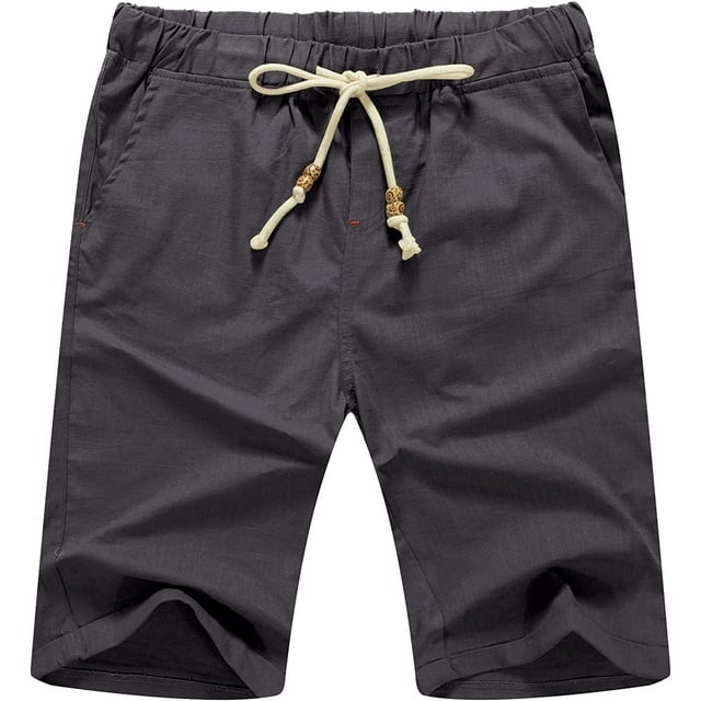 Iceglad Men's Linen Casual Classic Fit Short Drawstring Summer Beach ...