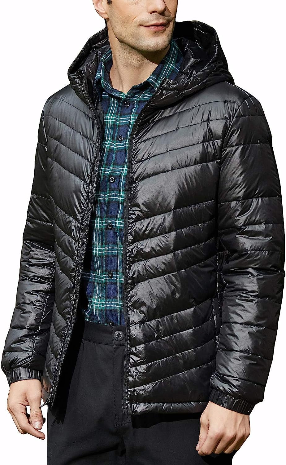 Iceglad Men's Packable Insulated Warm Hooded Puffer Long Sleeve Down ...