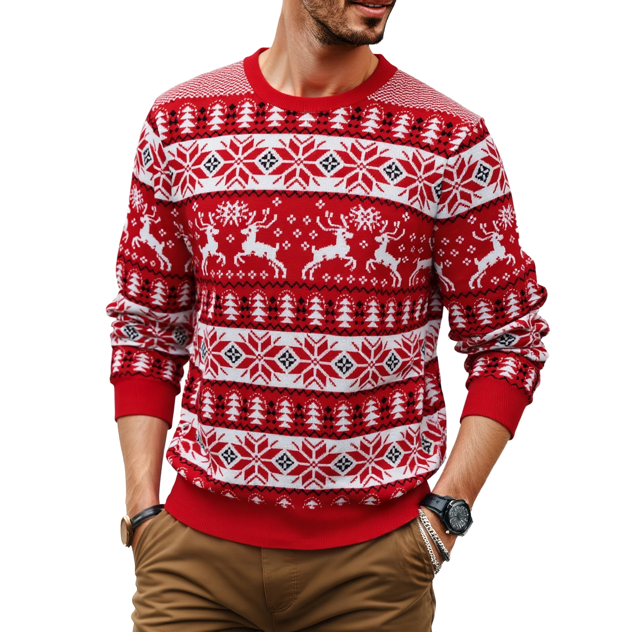 Iceglad Men's Ugly Christmas Sweater Reindeer Snowflake Print Acrylic ...