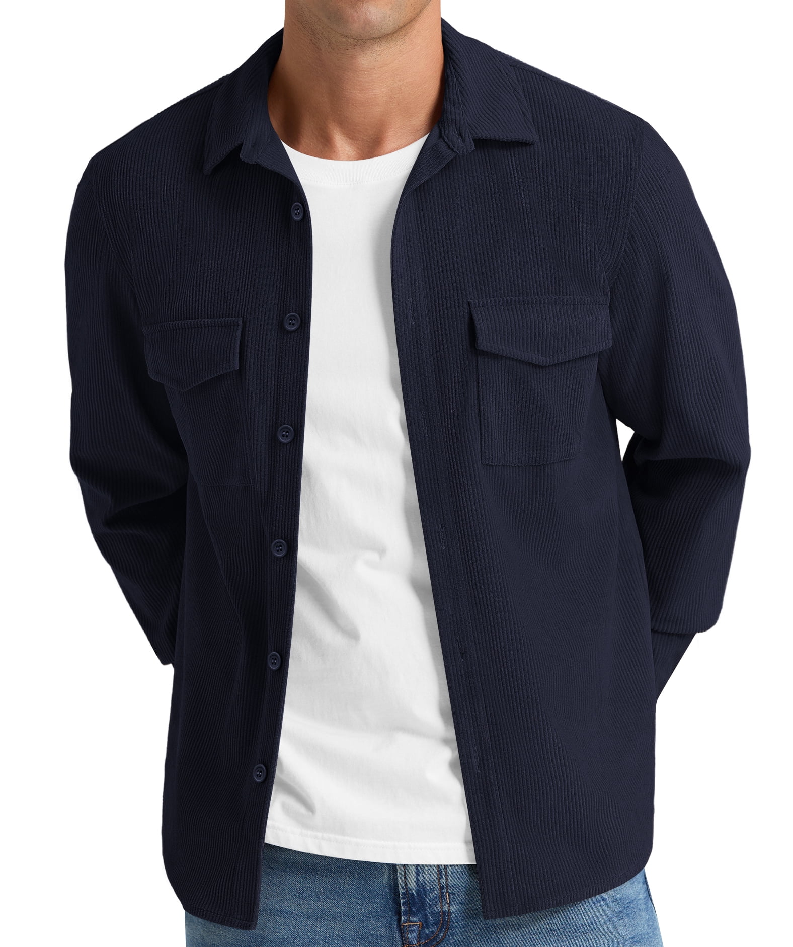 Iceglad Mens Corduroy Jacket Shirt Long Sleeve Button Down Shirt Work ...
