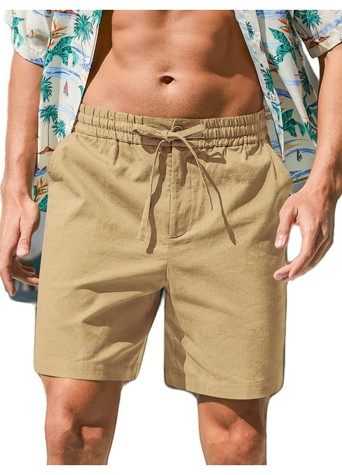cllios Mens Linen Shorts Casual Summer Beach Shorts Elastic Waist ...
