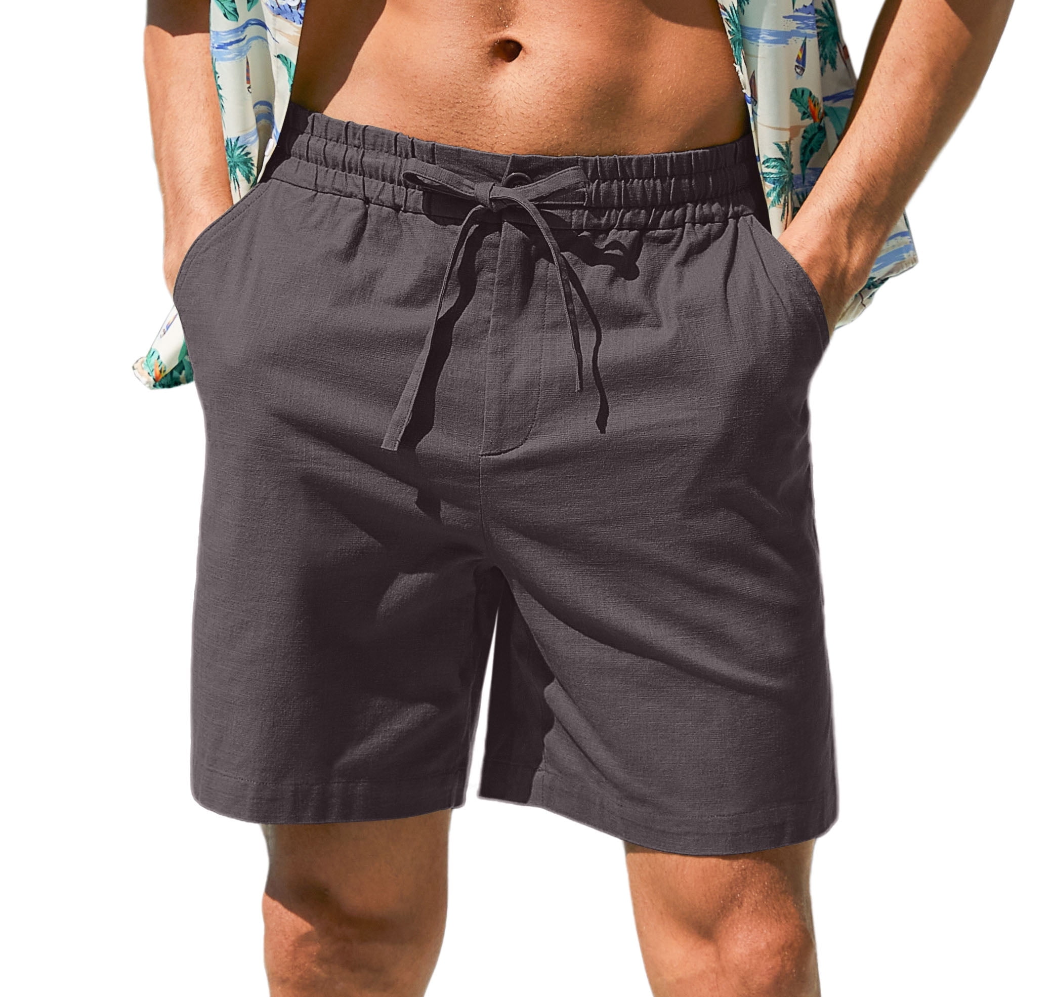 Iceglad Mens Cotton Linen Shorts Summer Beach Casual Drawstring 30 Inch ...