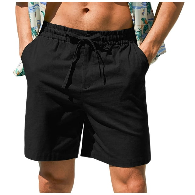 Iceglad Men's Cotton Linen Shorts, Casual Drawstring, 7inch Inseam ...