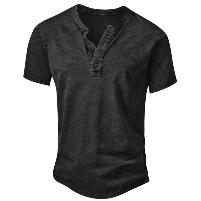 Iceglad Mens Vintage Short Sleeve Distressed Henley Shirts, 100% Cotton ...