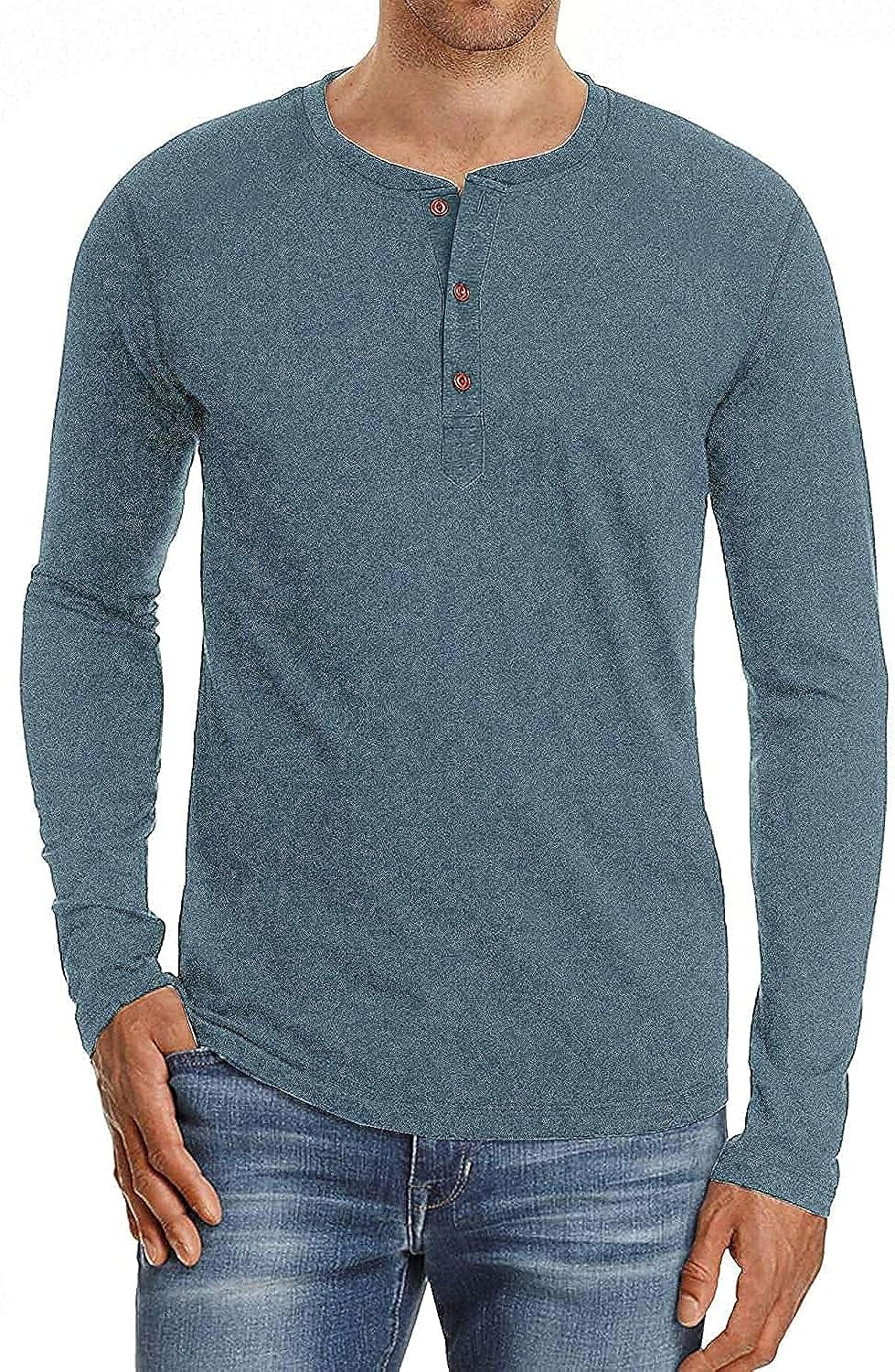 Iceglad Men's Slim Fit Long Sleeve Henley T-Shirts, Casual Button-Down O-Neck, Comfortable and ...