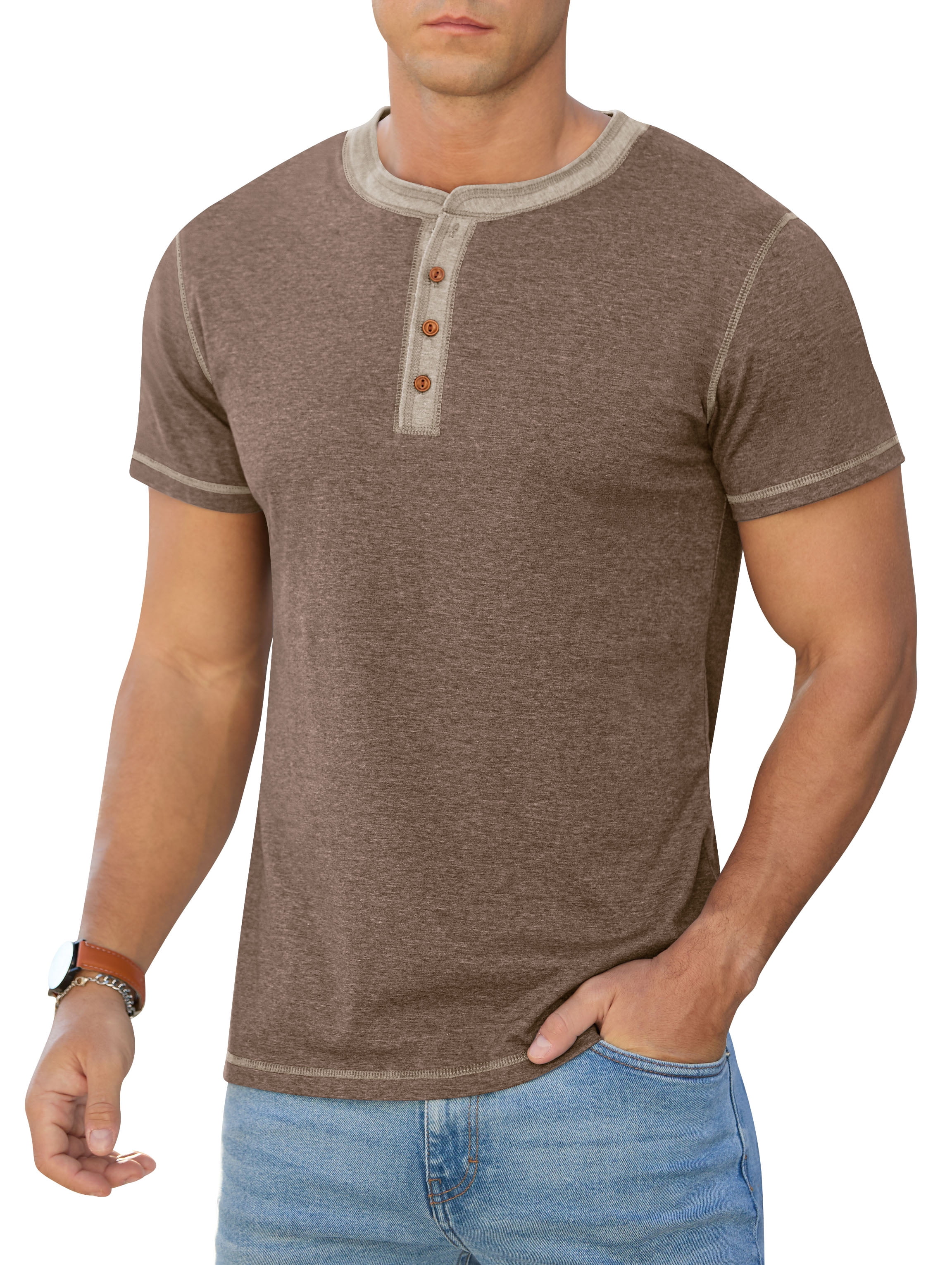 Iceglad Mens Henley Short Sleeve T-Shirt Cotton Lightweight Button T ...