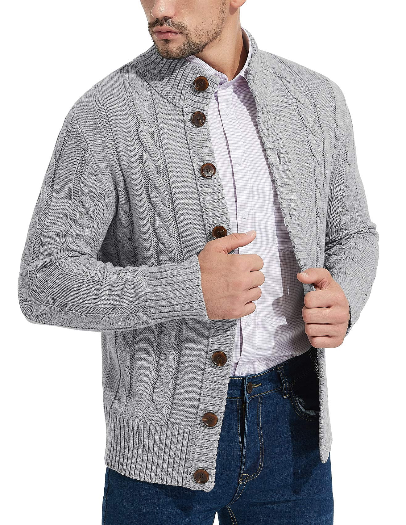 Iceglad Mens Long Sleeve Stand Collar Cardigan Sweaters Button Down ...