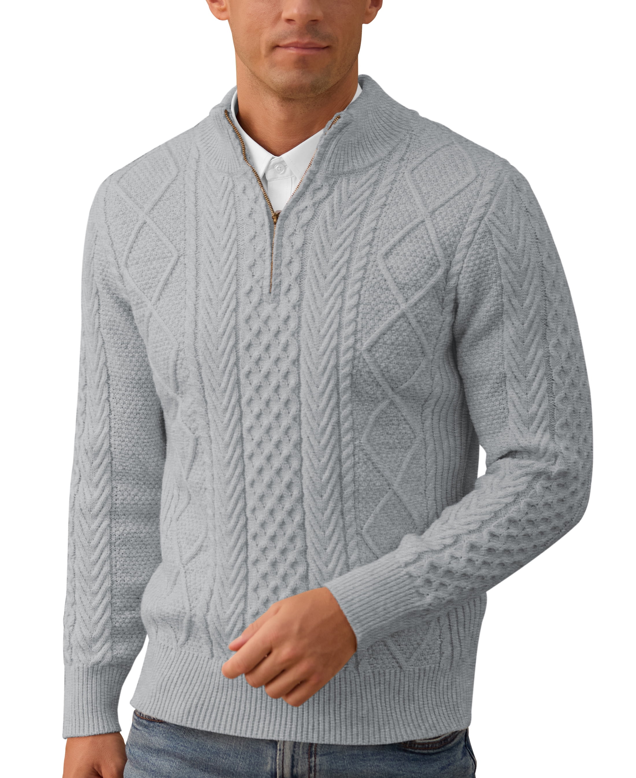 Iceglad Mens Quarter Zip Sweater Cable Knit Stand Collar Pullover ...