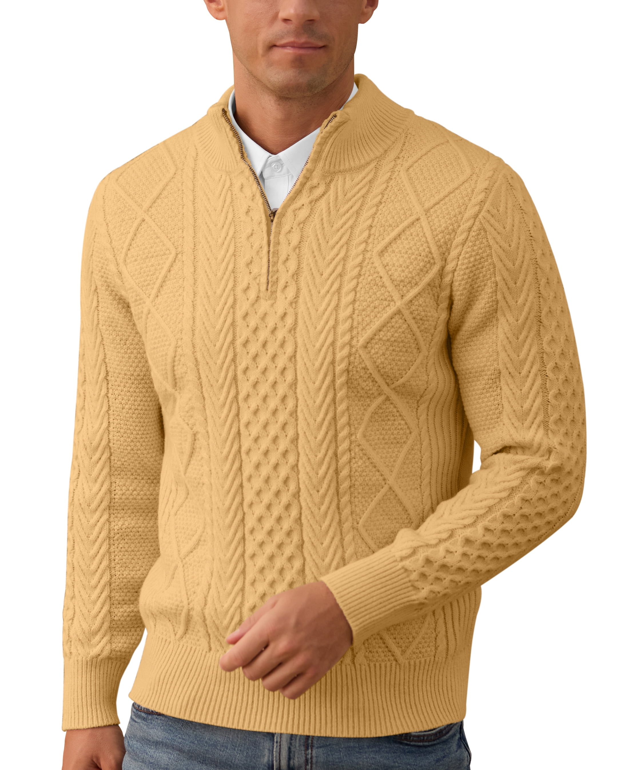 Iceglad Mens Quarter Zip Sweater Cable Knit Stand Collar Pullover ...