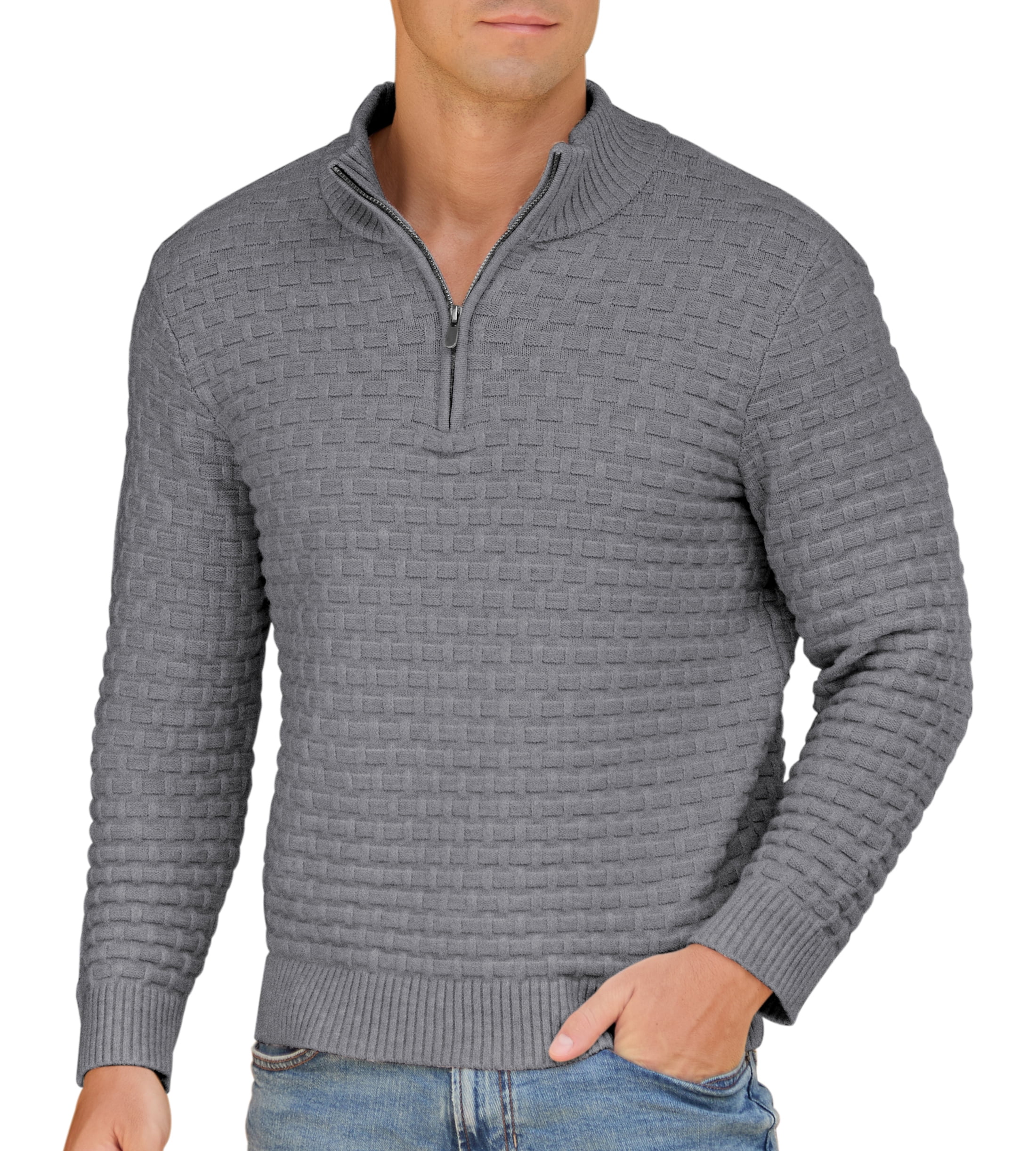 Iceglad Mens Quarter-Zip Sweater Textured-Knit Mock Neck Pullover ...