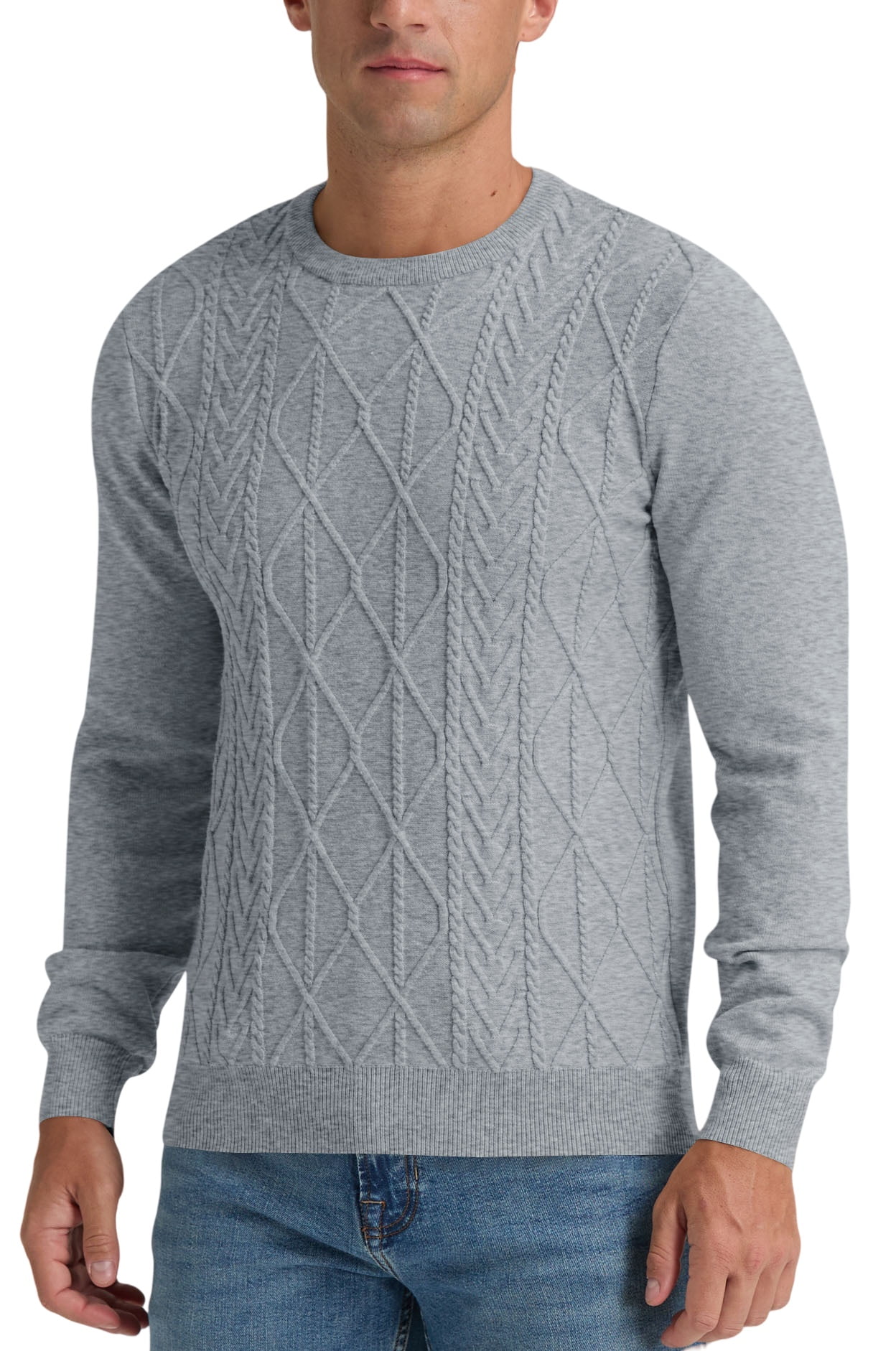 Iceglad Mens Sweater Crewneck Cable Knit Pullover Sweater Casual Twist ...