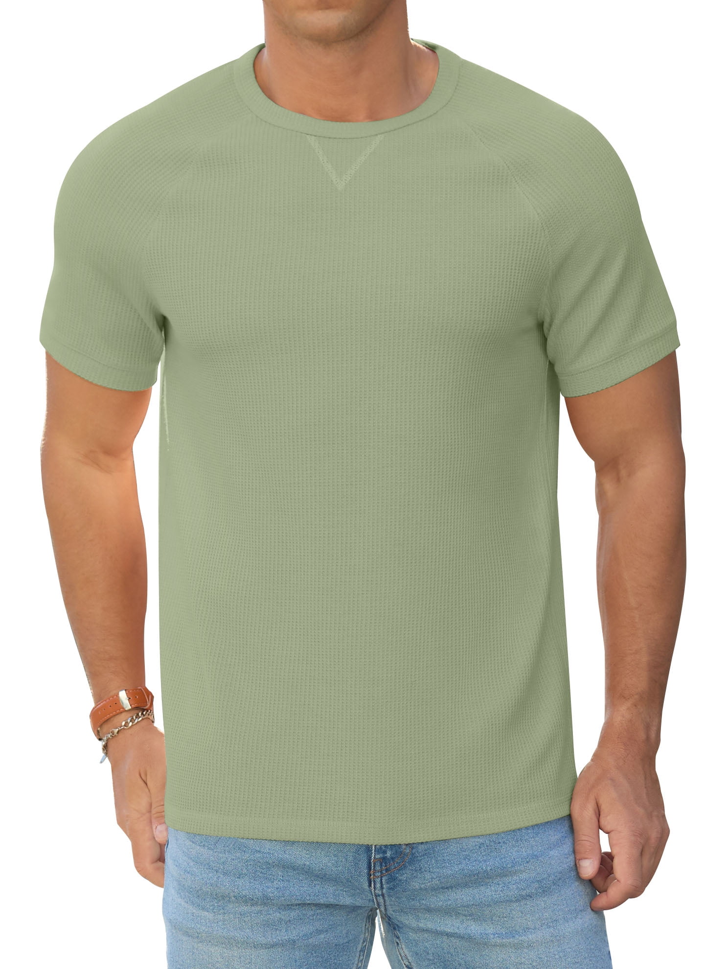 Iceglad Mens Waffle Crew Neck Shirts Slim Fit Short Sleeve Casual T ...