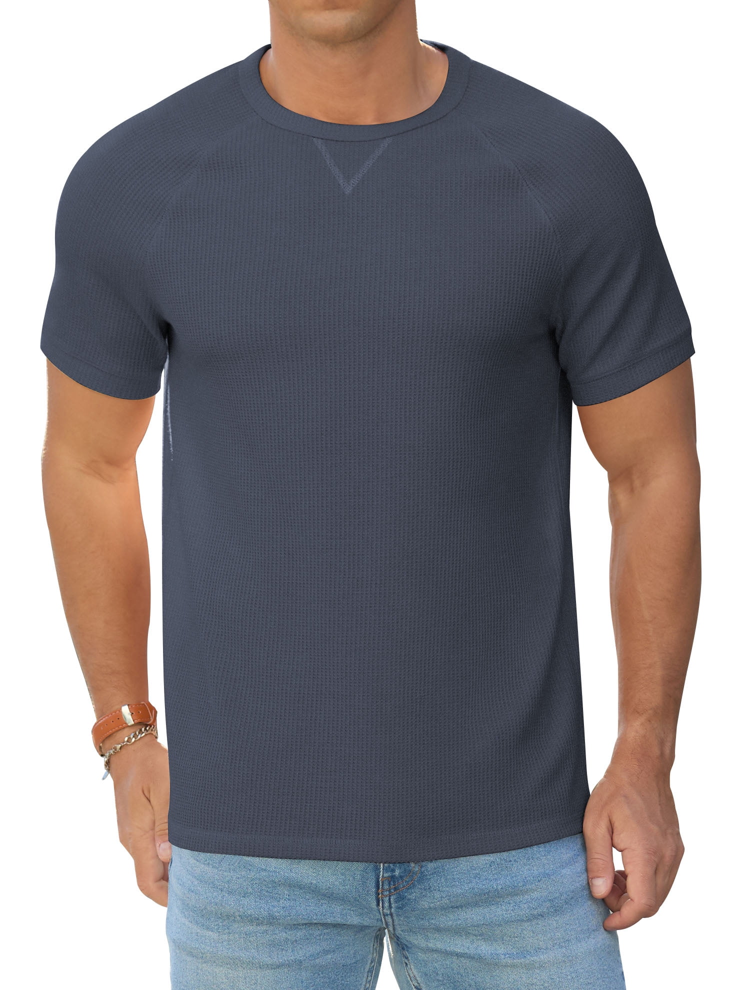 Iceglad Mens Waffle Crew Neck Shirts Slim Fit Short Sleeve Casual T ...