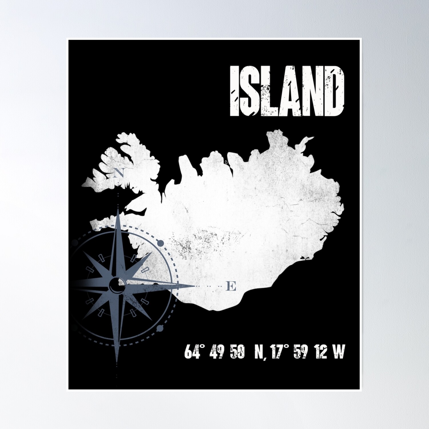 Iceland Baltic Sea Island Coordinates Map Vacation Poster Wall Art ...