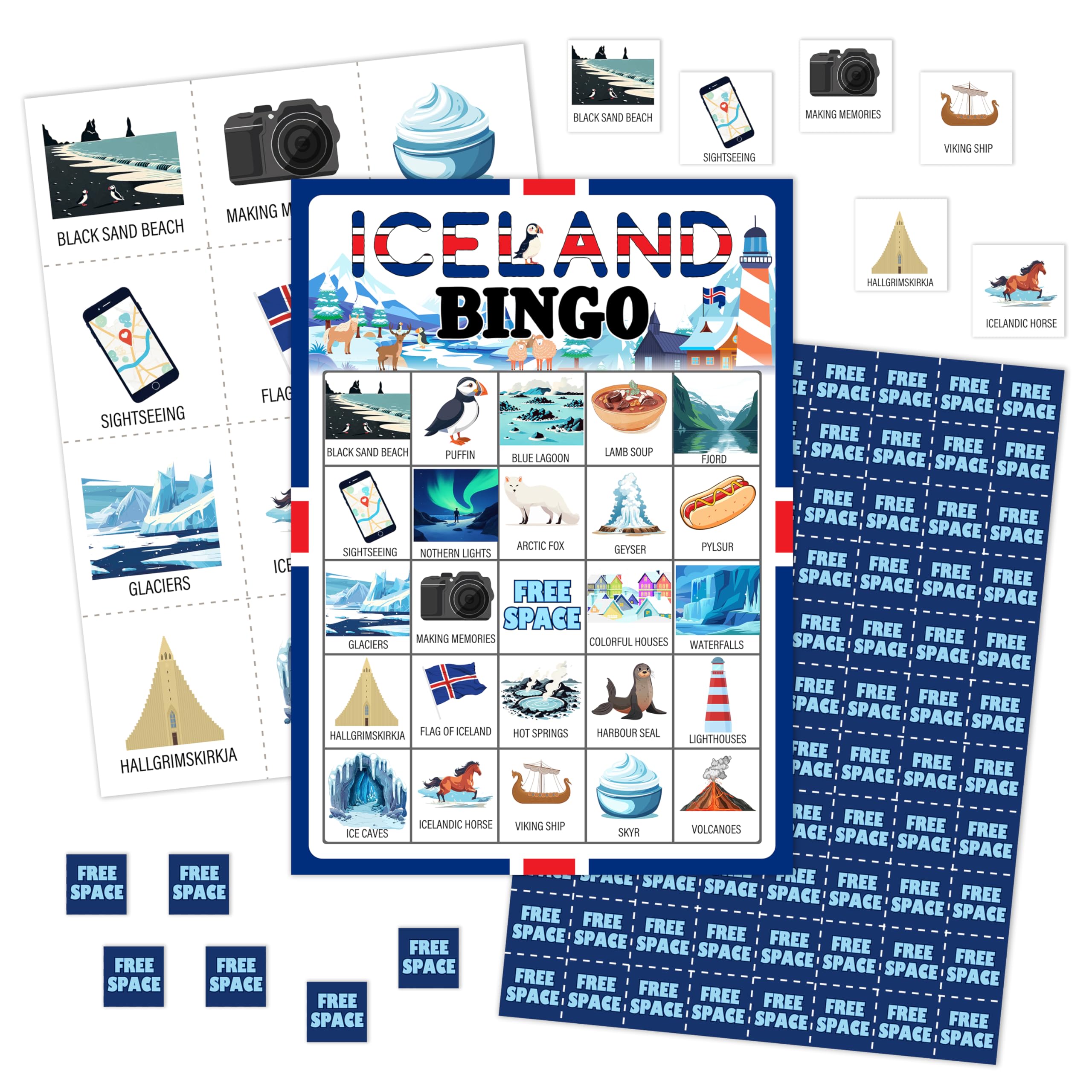 Iceland Bingo Games Cards, Iceland Travel Bingo Game Set, Iceland ...