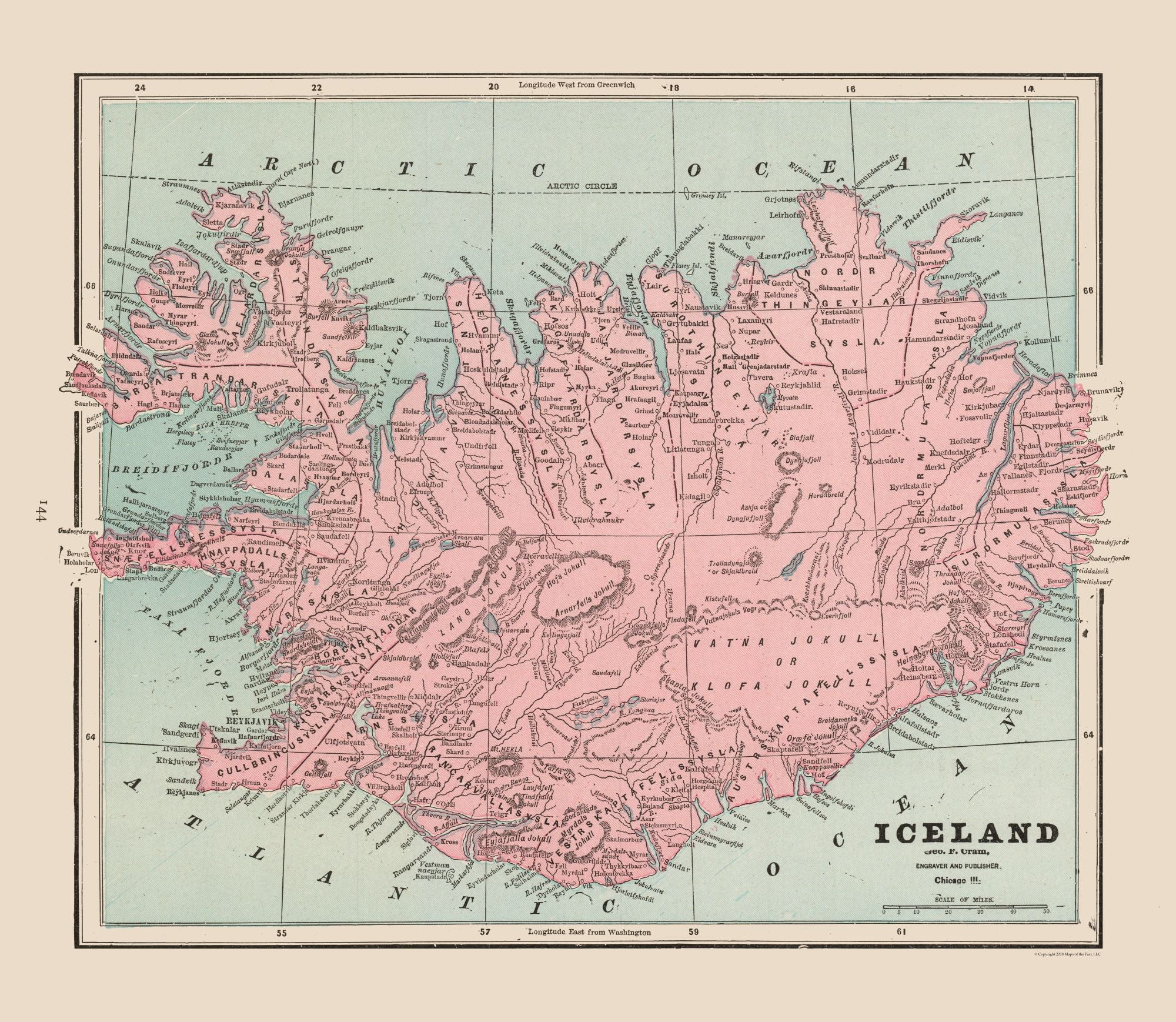 Historic Map - Iceland - Cram 1892 - 26.46 x 23 - Vintage Wall Art ...