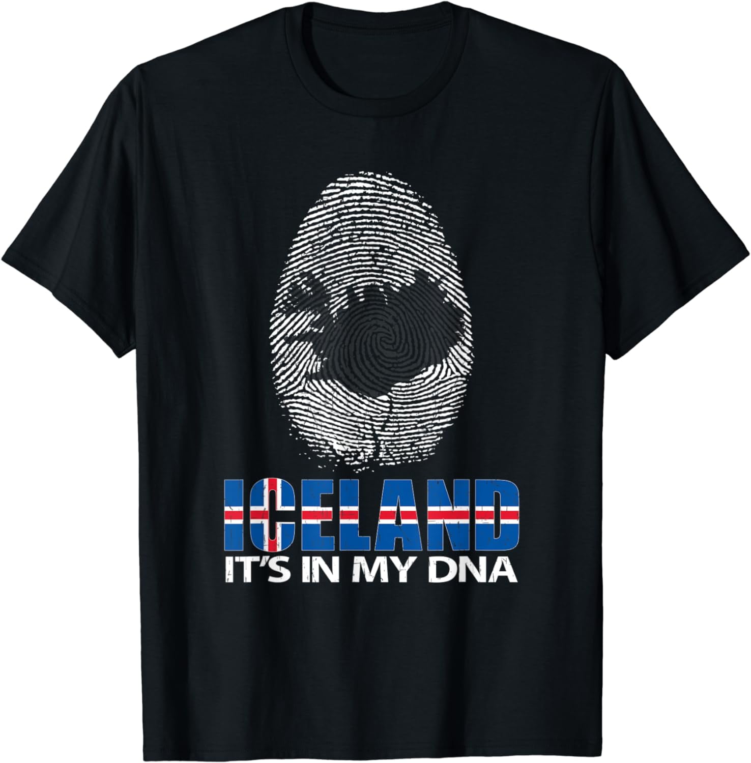 Iceland Fingerprint It's In My DNA Travel Icelandic Flag Map T-Shirt ...