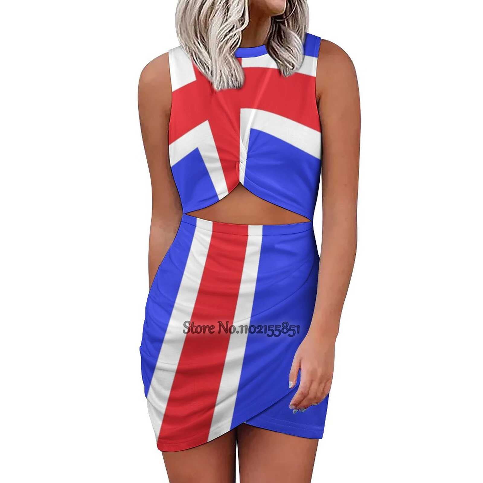 Iceland Flag Back Lacing Backless Dress Square Neck Dress Sweetheart ...