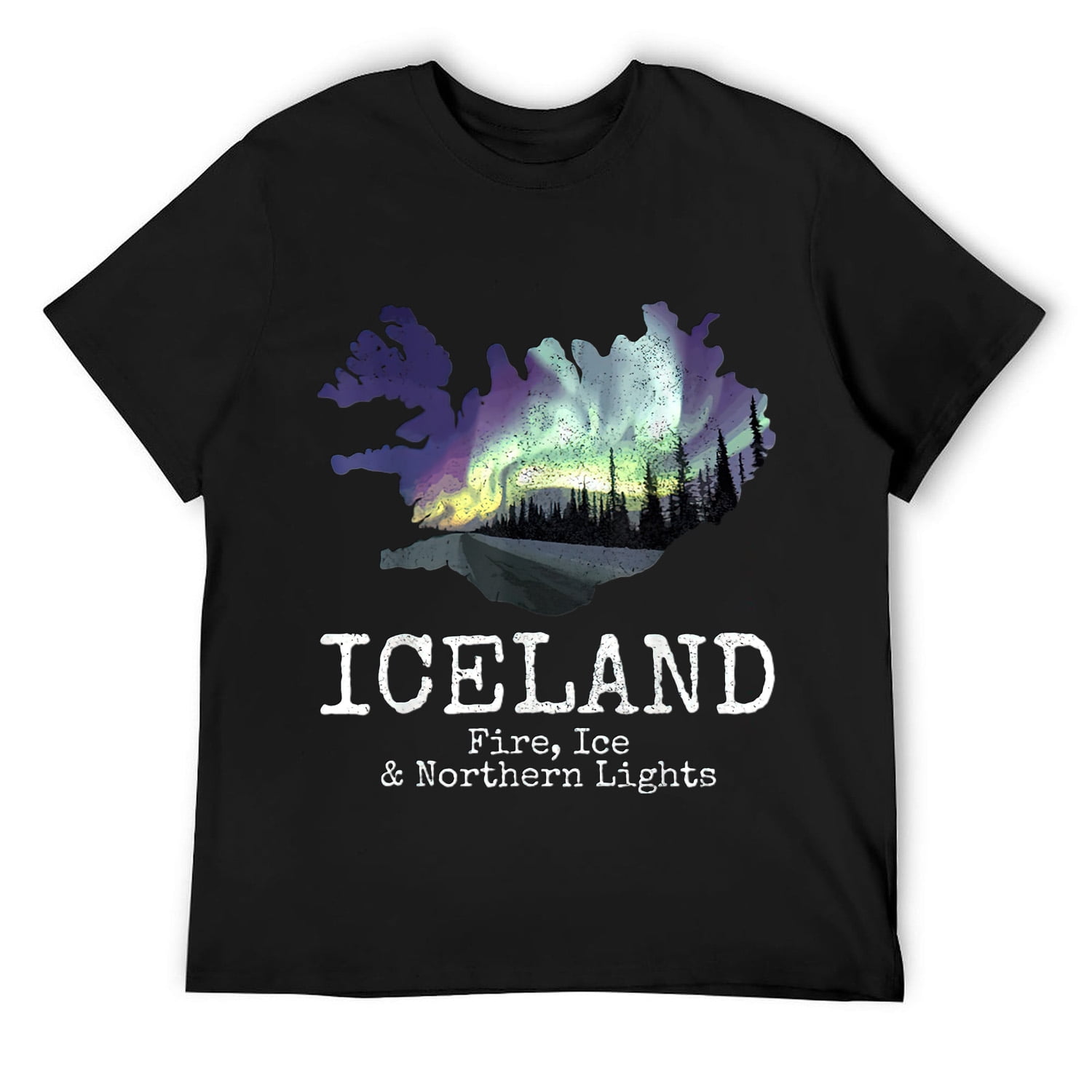 Iceland Map Fire Ice Northern Light Icelandic Souvenir T-Shirt ...