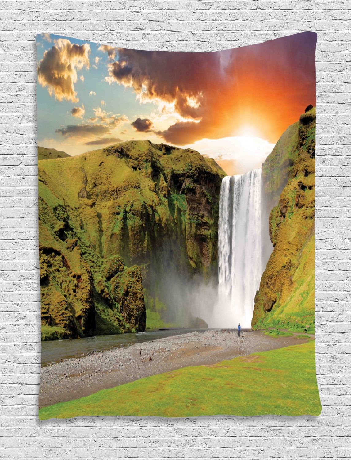 Iceland Tapestry, Skogafoss in Iceland at Sunset Dramatic Scenery ...