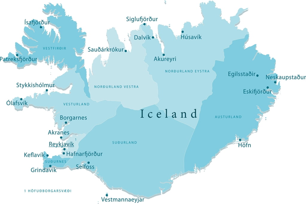 Iceland Vector Map Regions Travel World Map with Cities in Detail Map ...