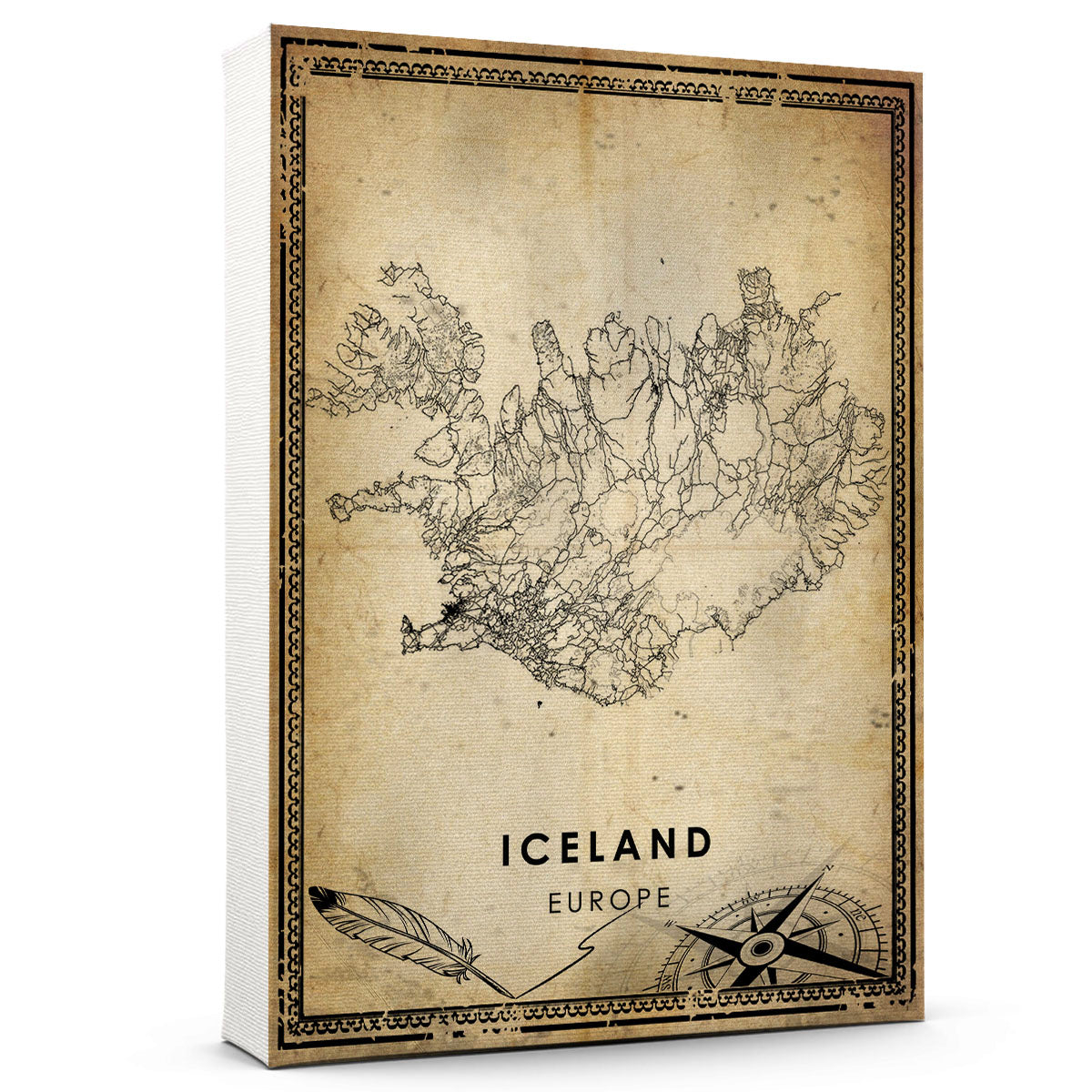 Iceland country Vintage Map Prints Canvas, Iceland road Map Art Canvas ...