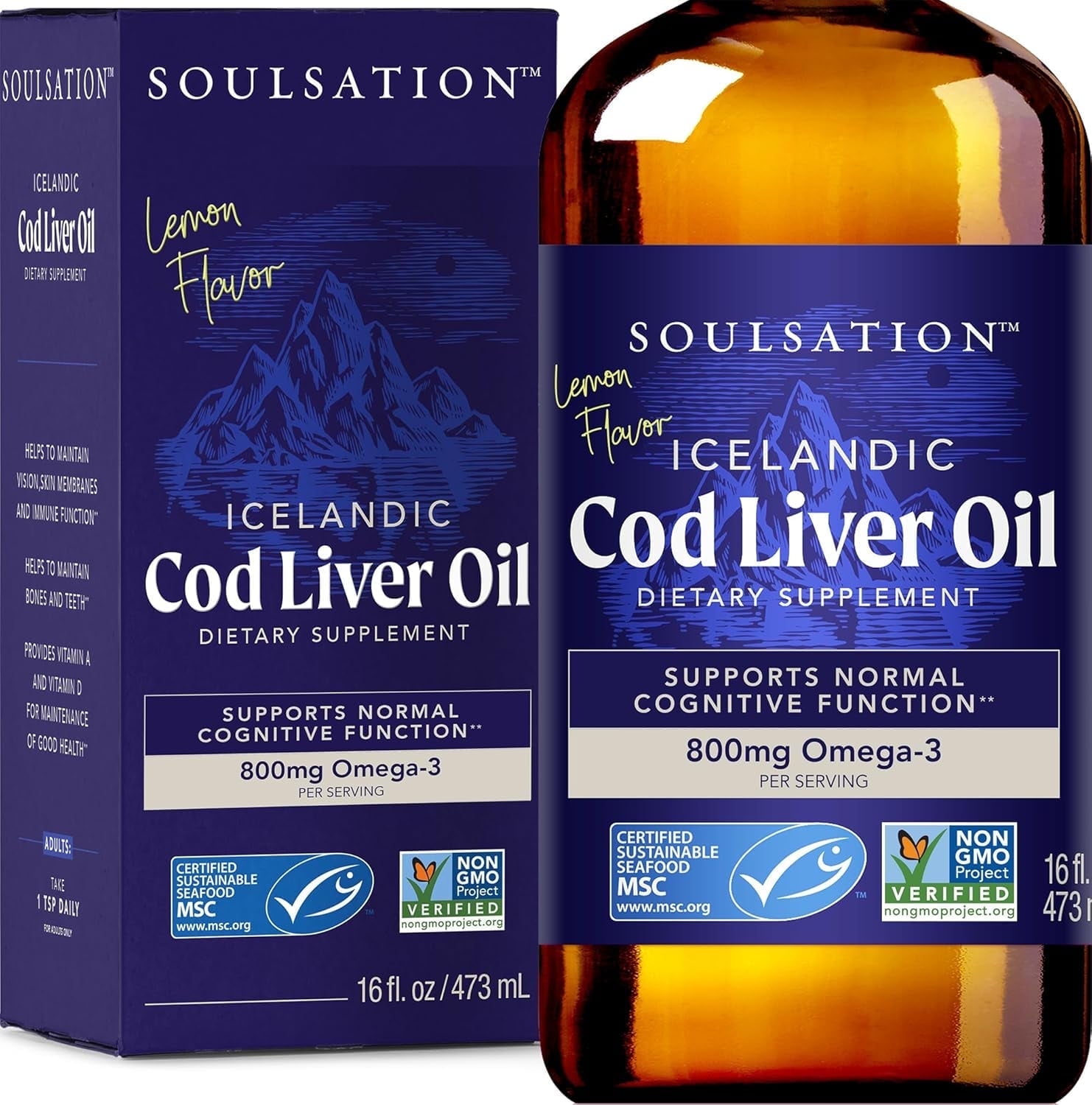 Soulsation Icelandic Cod Liver Oil Supplement with Vitamins A & D, 16 ...