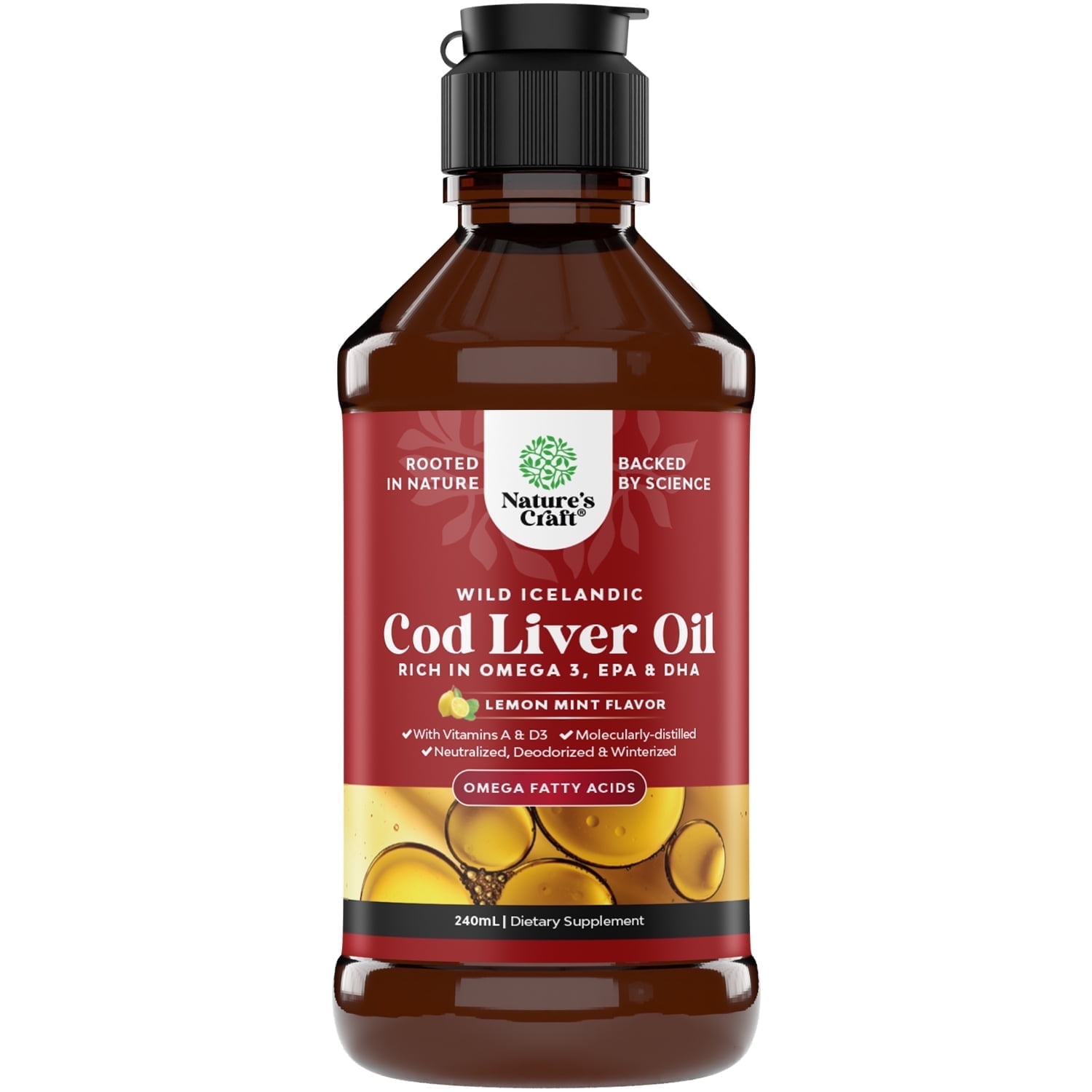 Natures Craft Liquid Cod Liver Oil Supplement, Omega 3 Fish Oil for ...