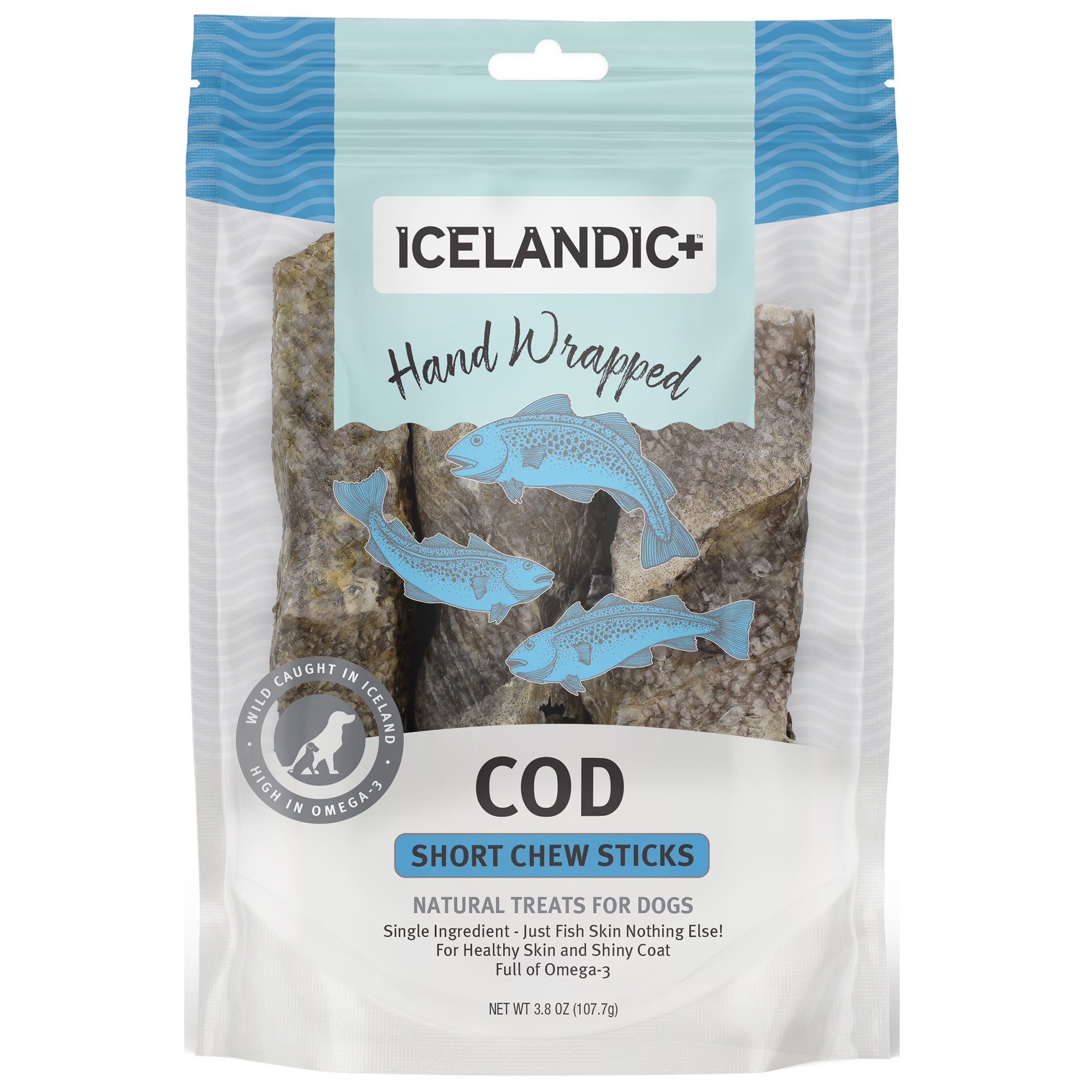Icelandic Cod Skin 5" Short Hand Wrapped Dog Chew Stick, 3-Pack, 2.8-oz ...